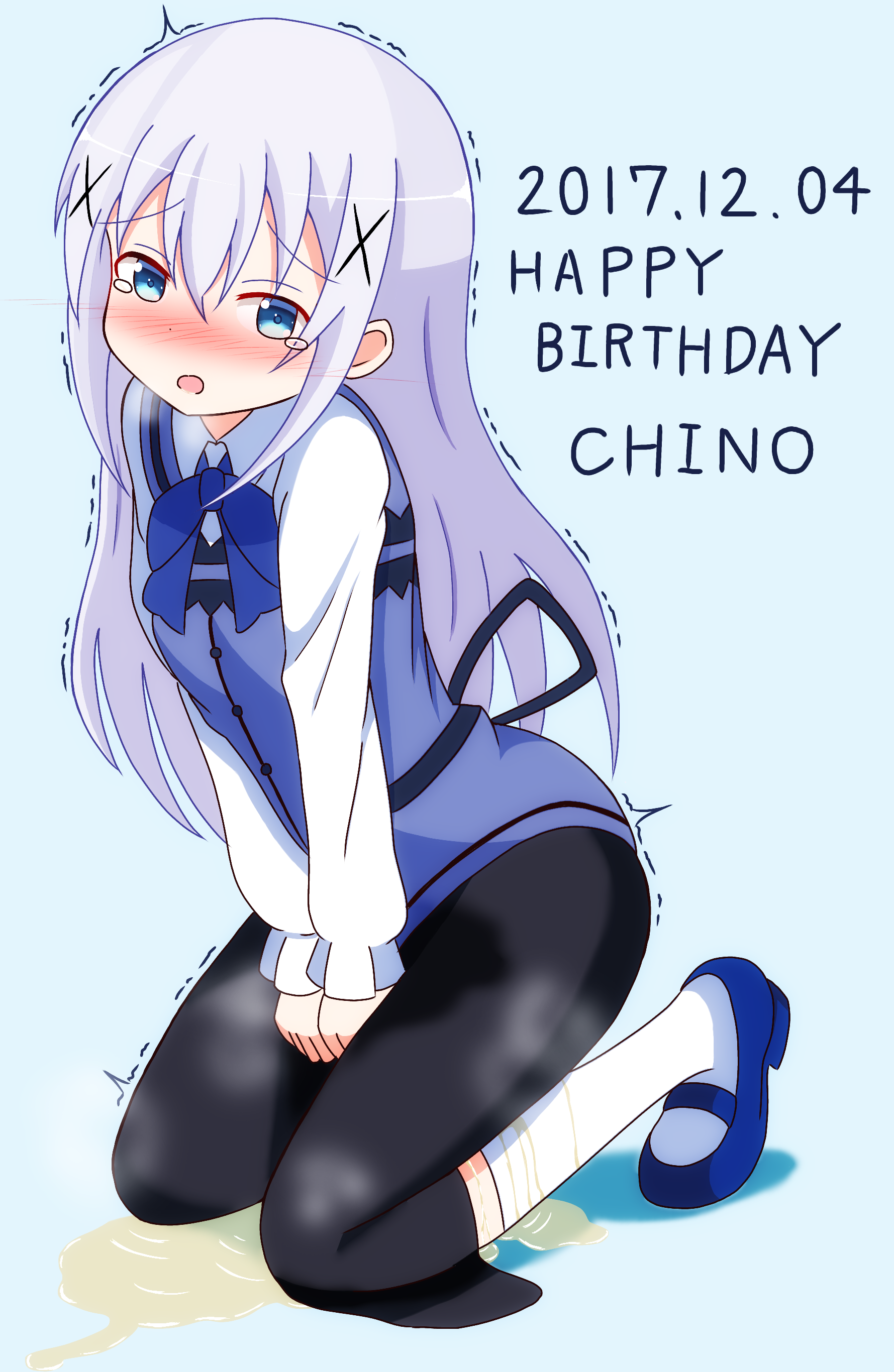 The Big ImageBoard (TBIB) - 1girl absurdres artist request between legs blue background blue bow ...