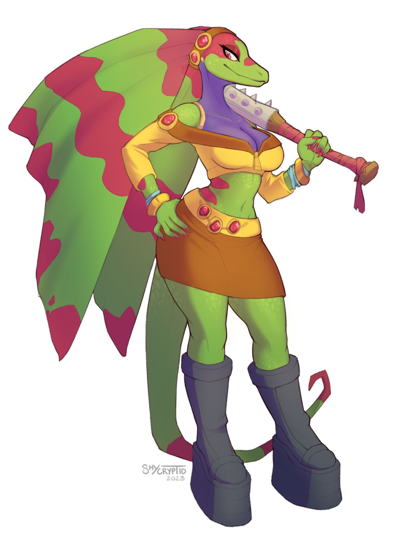 The Big ImageBoard (TBIB) - accessory agamid anthro boots bottomwear bracelet breasts cleavage ...