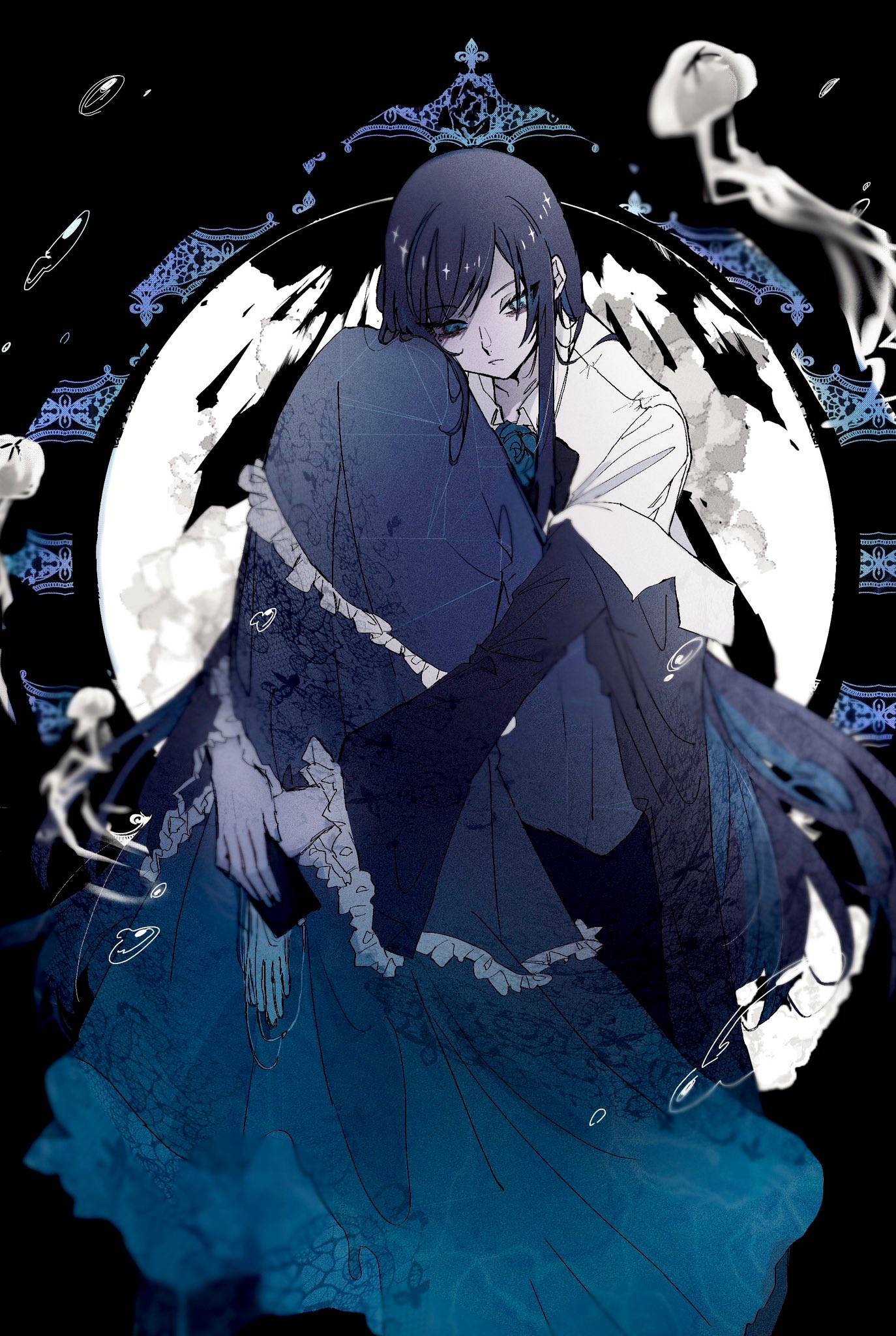 The Big ImageBoard (TBIB) - 1girl ado (utaite) black bow black bowtie black coat black hair blue ...