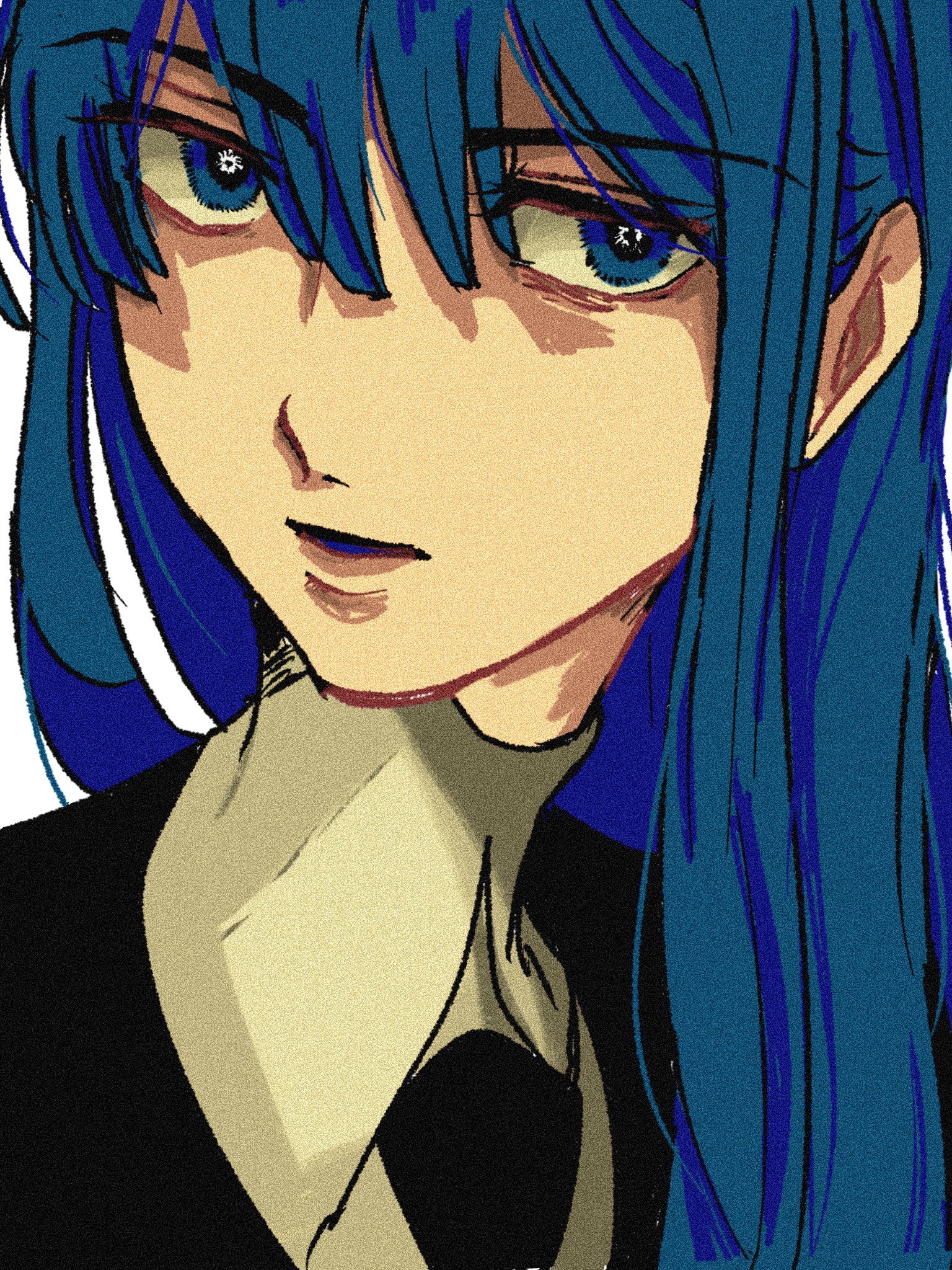 The Big ImageBoard (TBIB) - 1other black jacket black necktie blue eyes blue hair close-up gem ...
