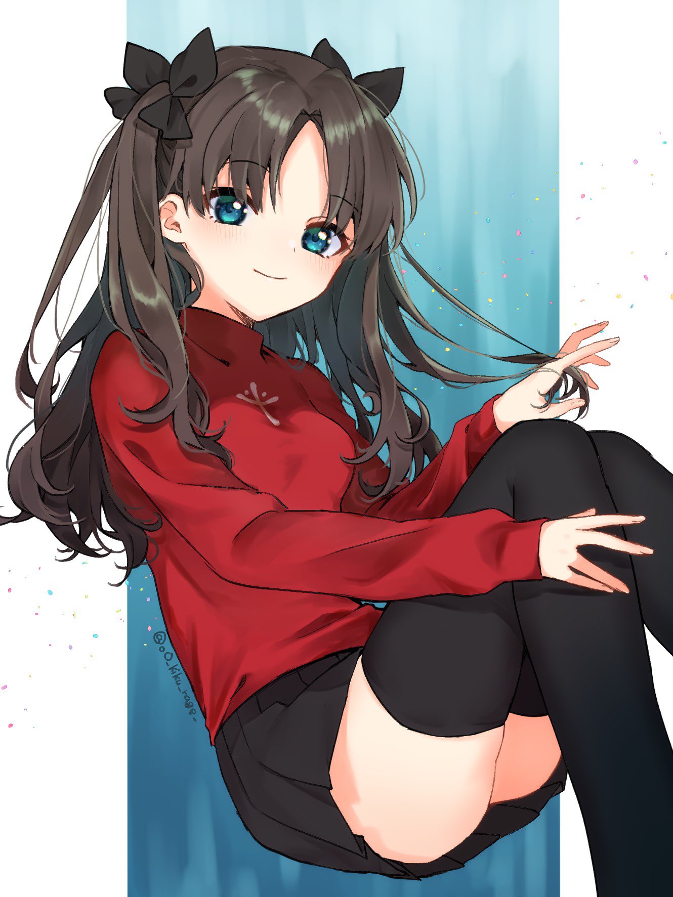 The Big ImageBoard (TBIB) - 1girl black hair black ribbon black skirt black thighhighs closed ...