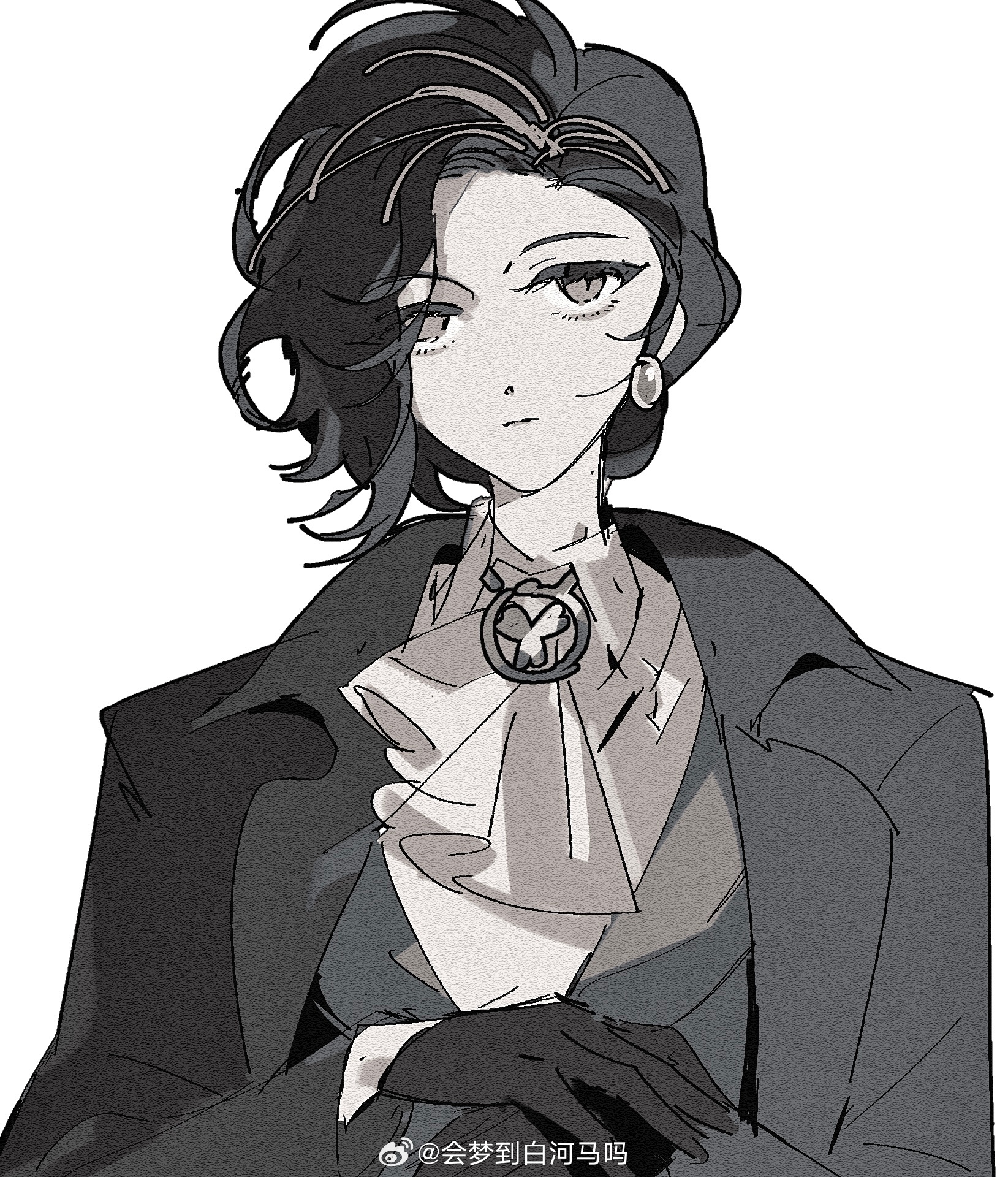 The Big ImageBoard (TBIB) - 1girl ascot black coat black gloves black hair coat earrings gloves ...