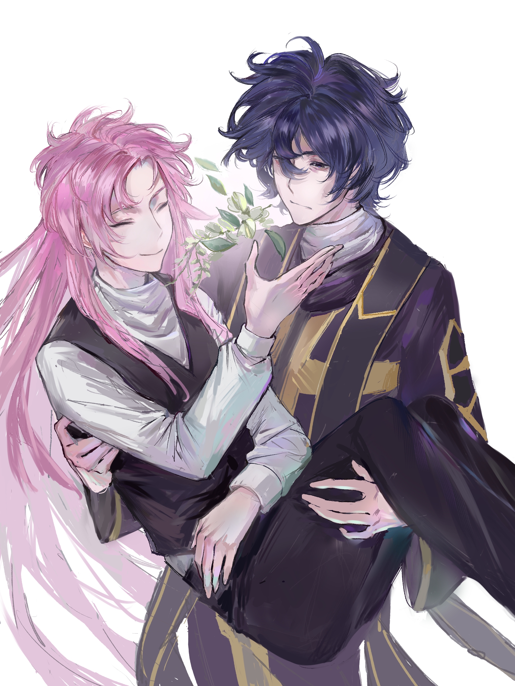 The Big ImageBoard (TBIB) - 2boys black coat black eyes black pants black vest blue hair ...