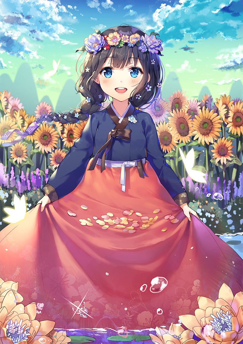The Big Imageboard Tbib 1girl D Black Hair Blue Eyes Blue Sky