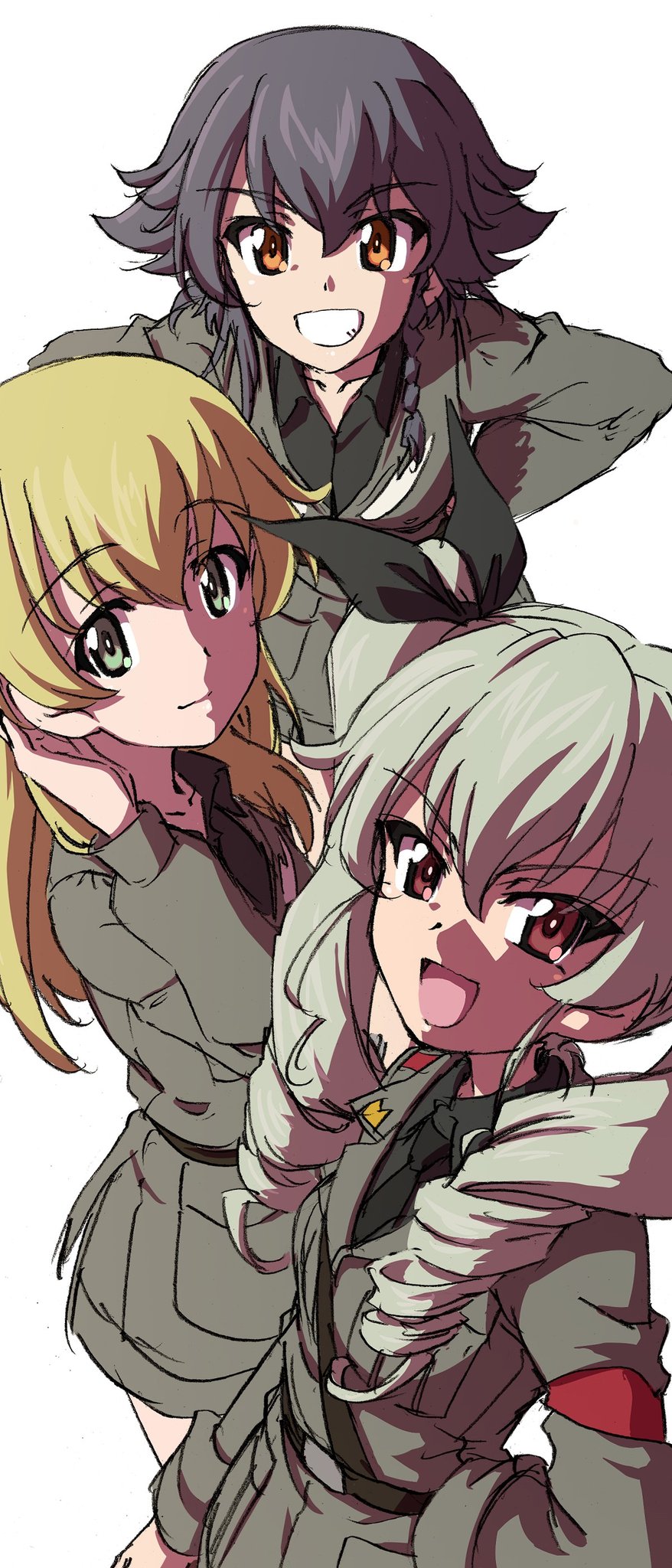 The Big ImageBoard (TBIB) - 3girls anchovy (girls und panzer) anzio military uniform black hair ...