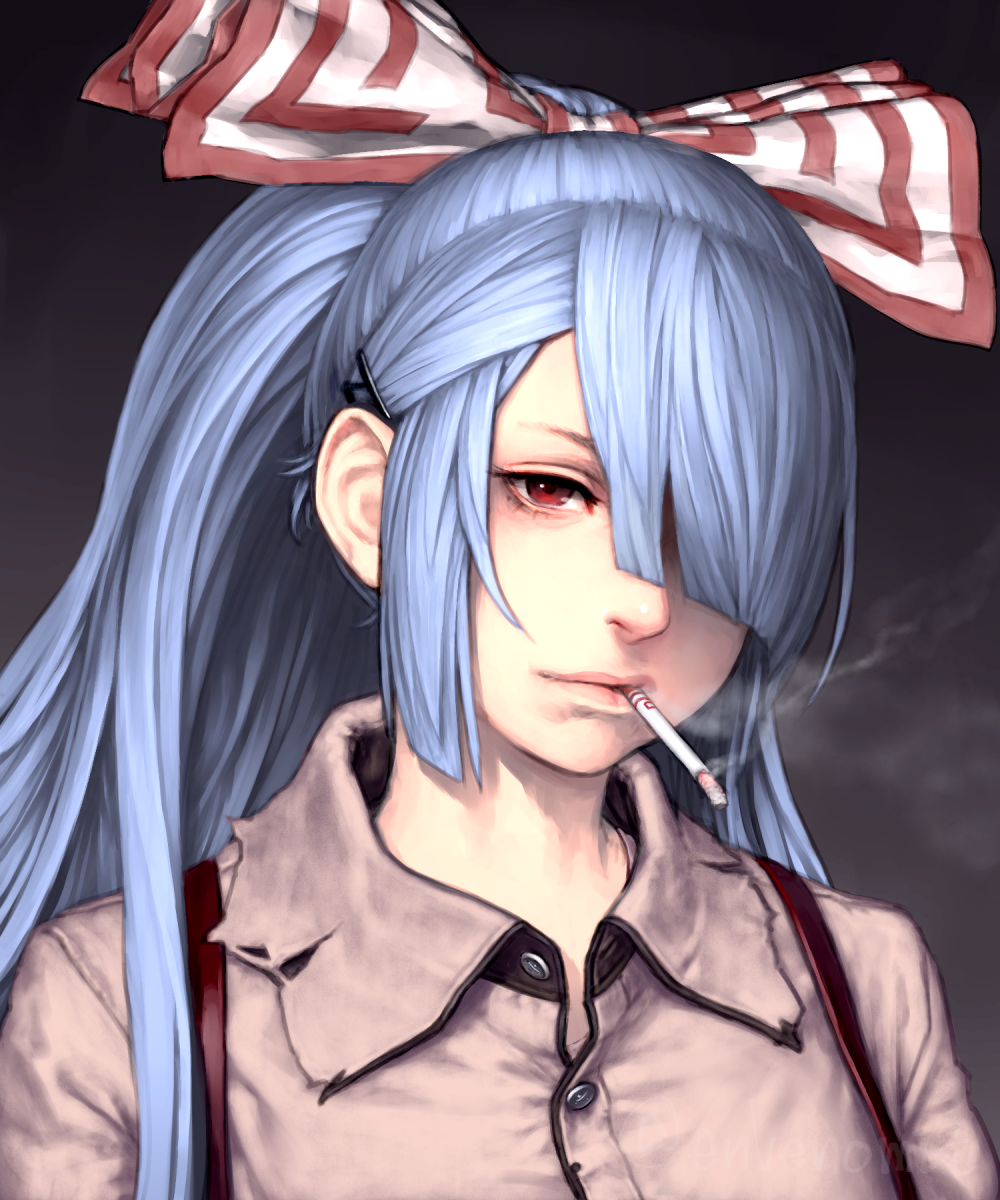 The Big ImageBoard (TBIB) - bangs black background blue hair blunt ...