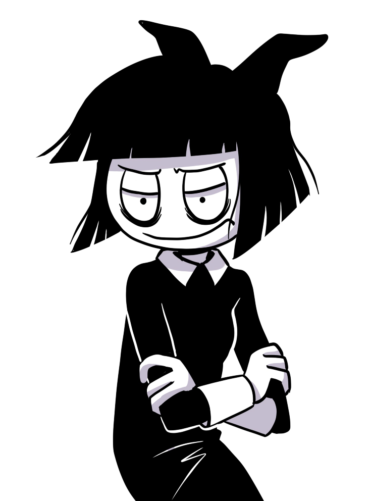 The Big ImageBoard (TBIB) - 1girl black dress black eyes black hair bob cut closed mouth creepy ...