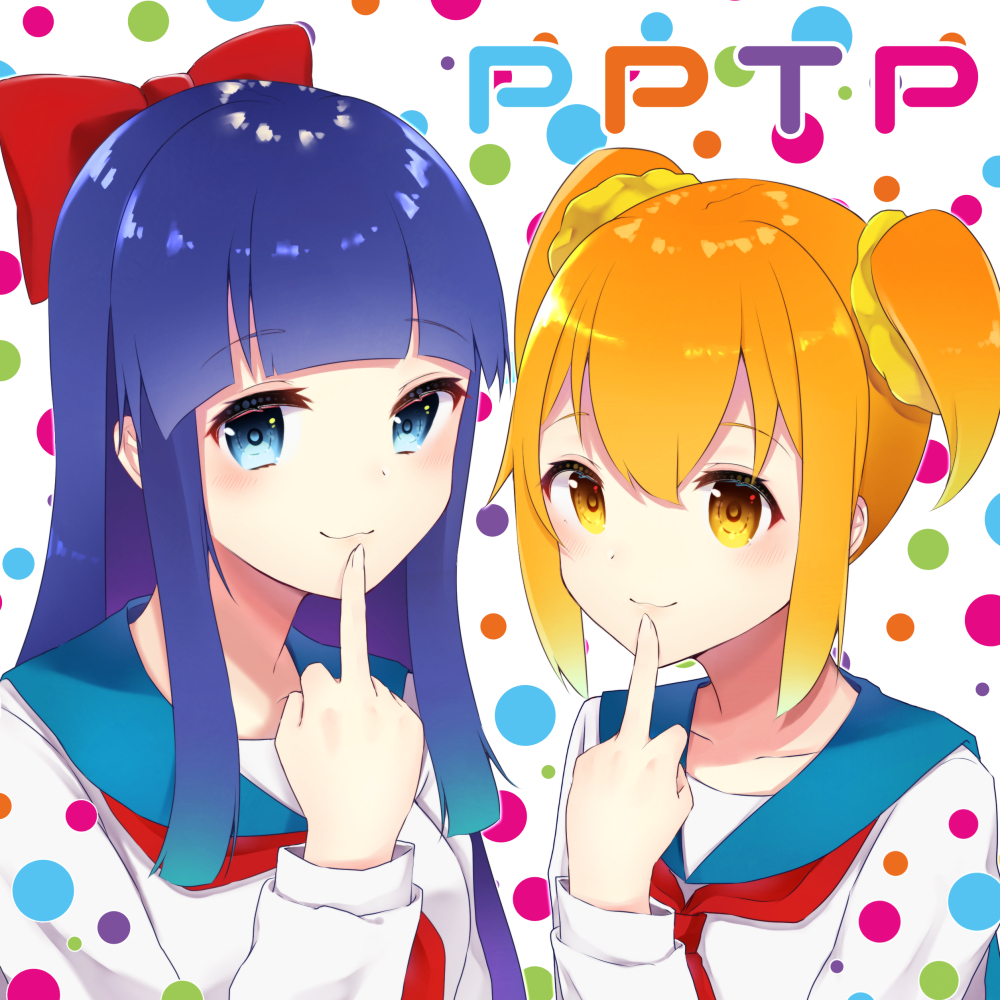 The Big ImageBoard (TBIB) - 2girls blue eyes blue hair bow brown eyes ...