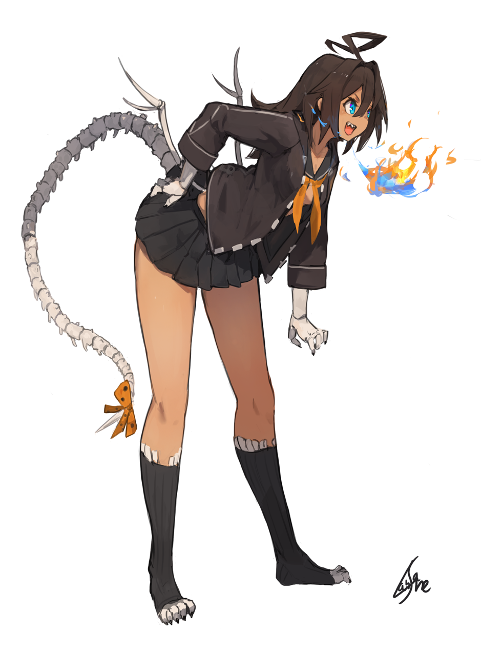 The Big Imageboard Tbib 1girl D Ahoge Barefoot Bent Over Black