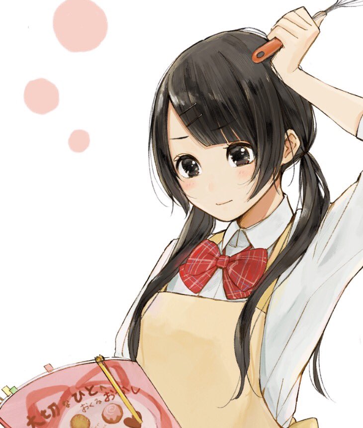 The Big ImageBoard (TBIB) - 1girl apron asymmetrical bangs black eyes black hair blunt bangs ...