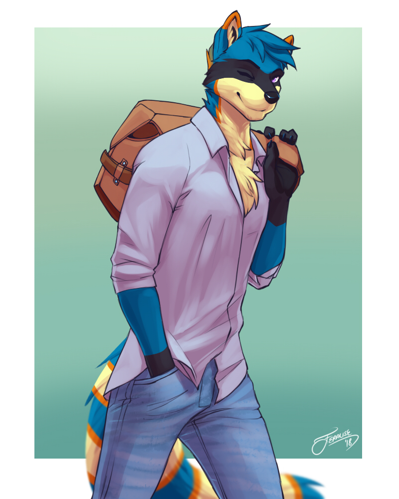 The Big ImageBoard (TBIB) - 2018 5 fingers anthro backpack black fur black nose blue background ...