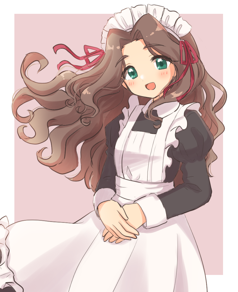The Big ImageBoard (TBIB) - 1girl apron black dress blush border bow breasts brown hair dot nose ...