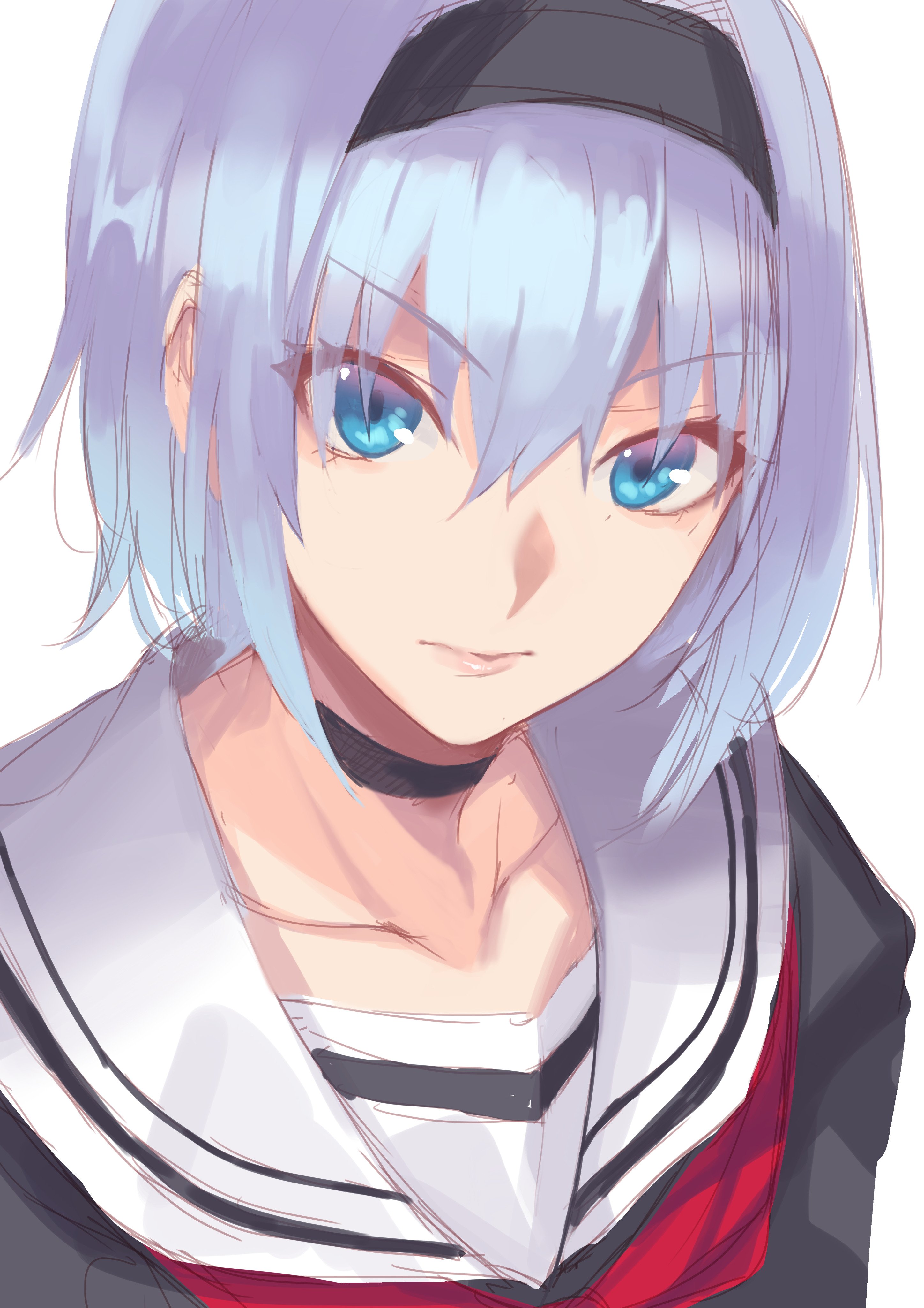 The Big ImageBoard (TBIB) - absurdres bangs black choker black hairband black shirt blue eyes ...