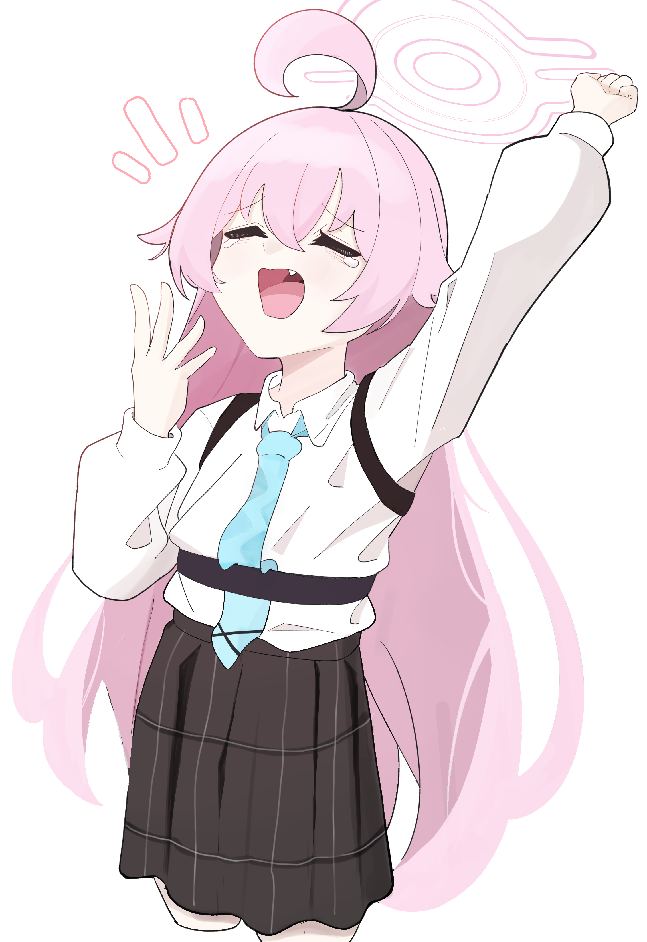 The Big ImageBoard (TBIB) - 1girl :d absurdres ahoge arm up black skirt blue archive blue ...