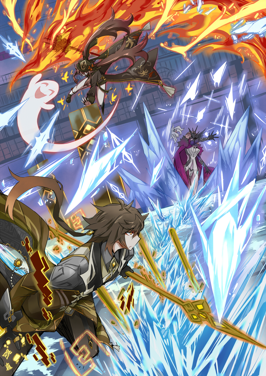 The Big ImageBoard (TBIB) - 1boy 2girls black coat black gloves black ...