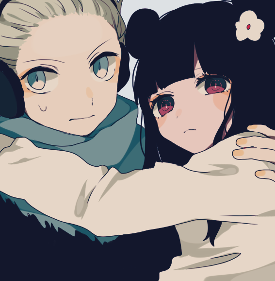 The Big ImageBoard (TBIB) - 1boy 1girl black hair black shirt blonde hair blue eyes blue scarf ...