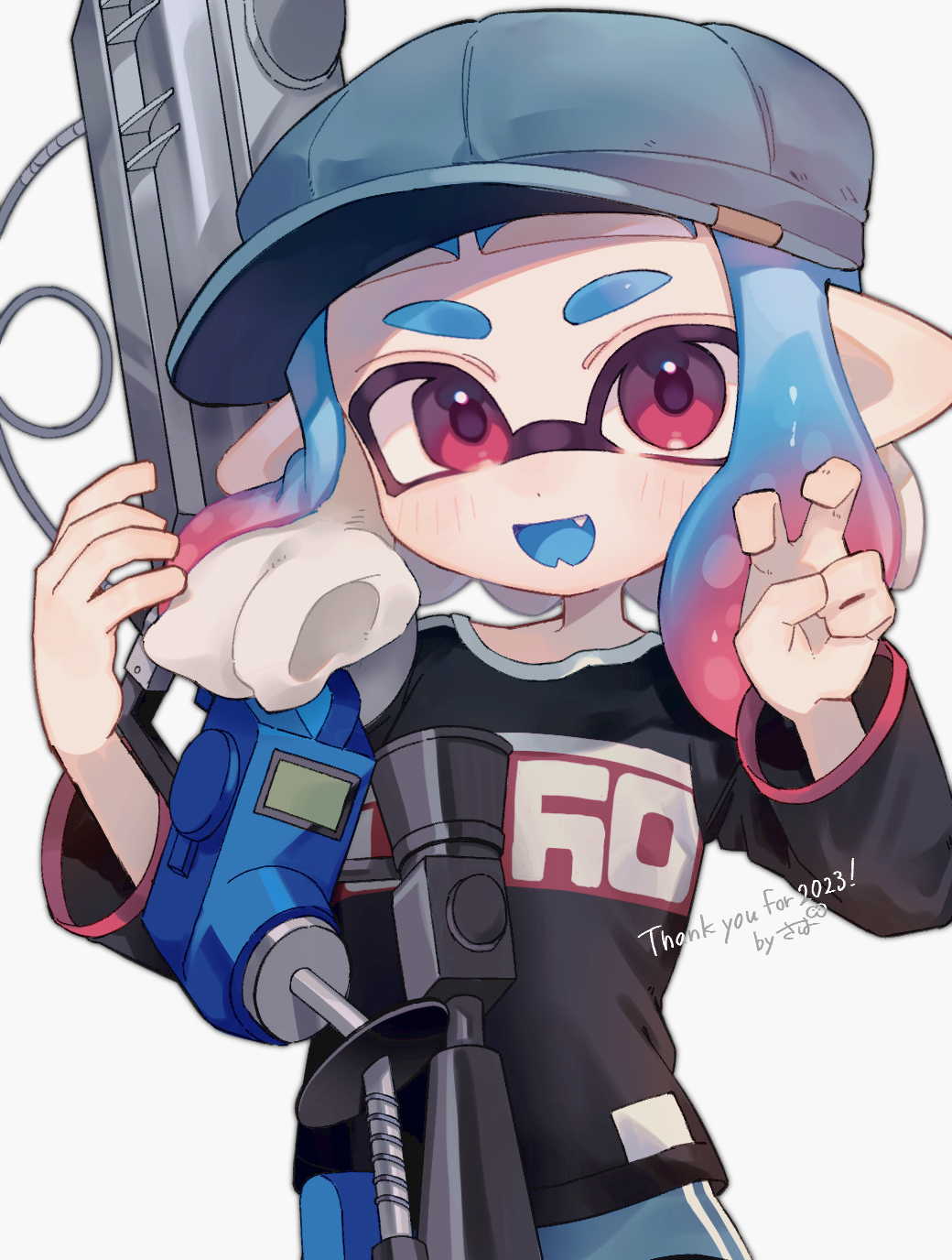 The Big ImageBoard (TBIB) - 1girl black shirt blue hair blue tongue ...