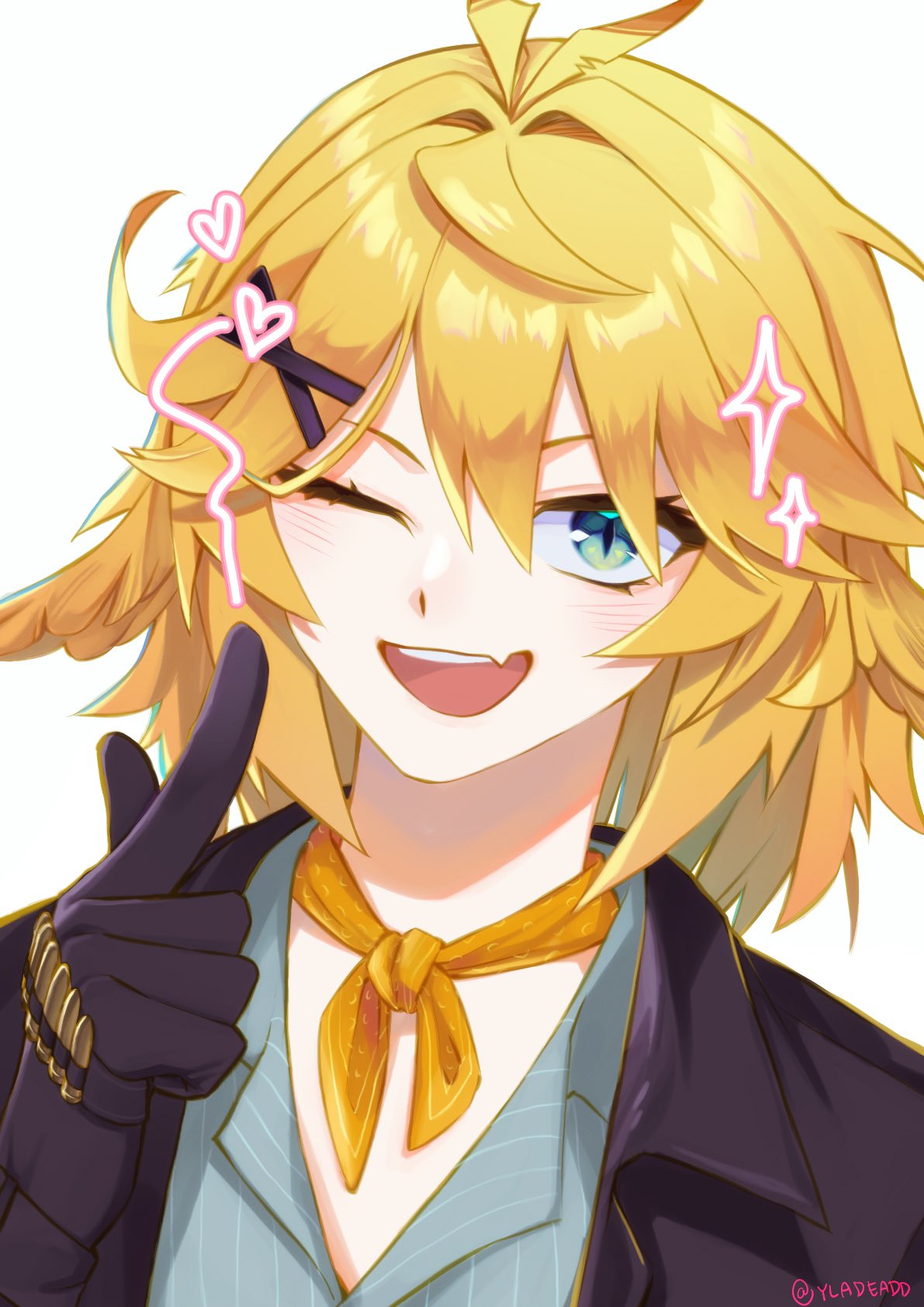 The Big ImageBoard (TBIB) - 1girl ahoge aqua shirt black gloves black jacket blonde hair blue ...