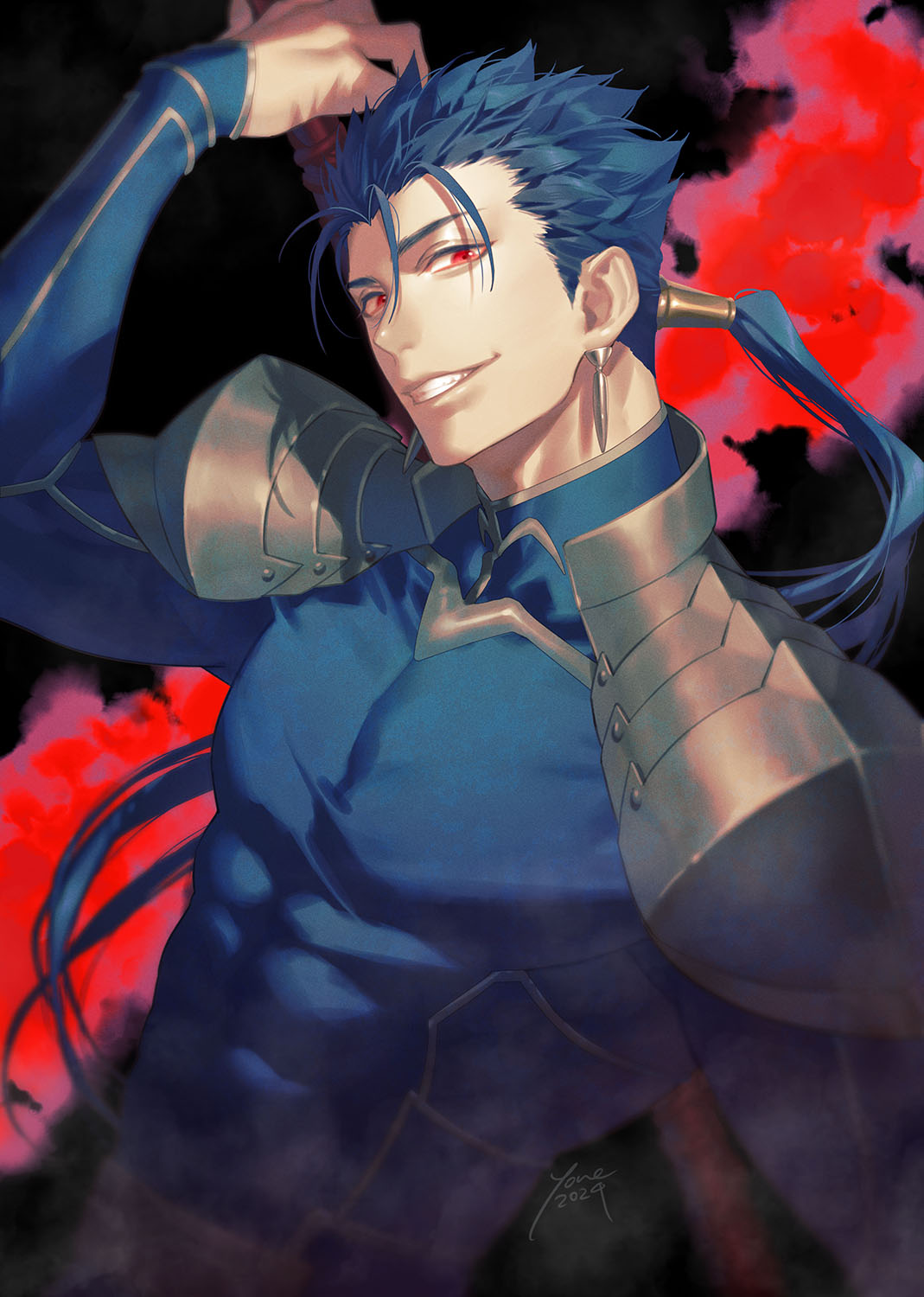 The Big ImageBoard (TBIB) - 1boy abs arm above head arm up armor blue ...