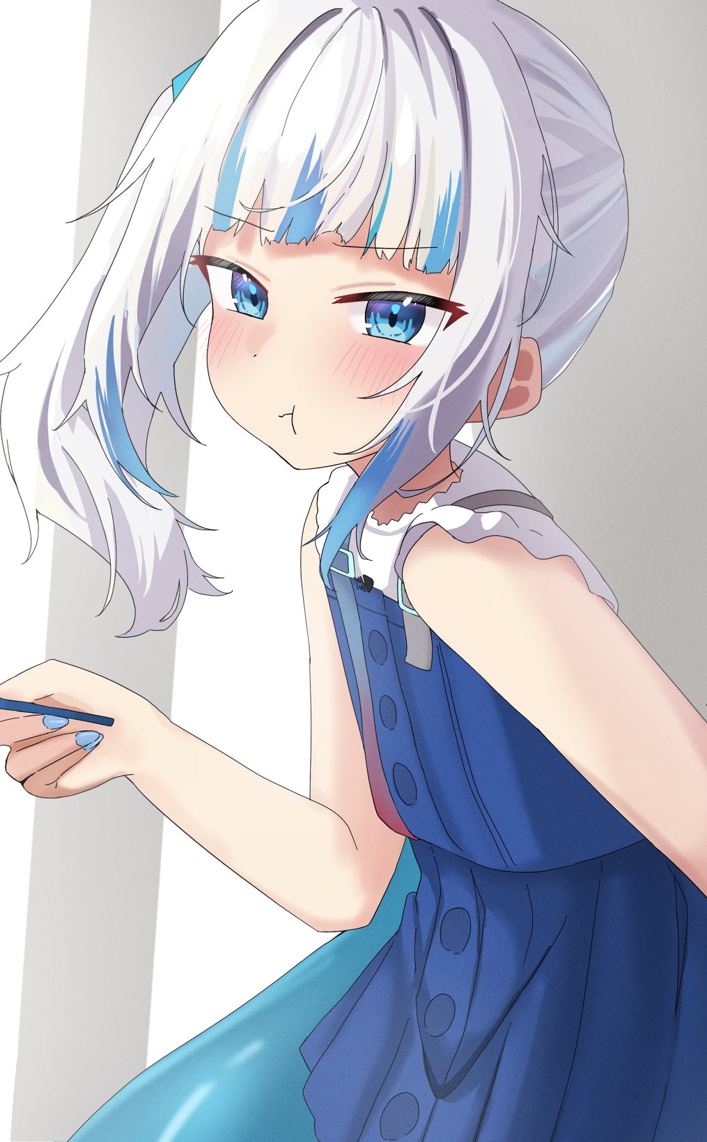 The Big ImageBoard (TBIB) - 1girl blue eyes blue hair blue nails blue overskirt blush cube hair ...
