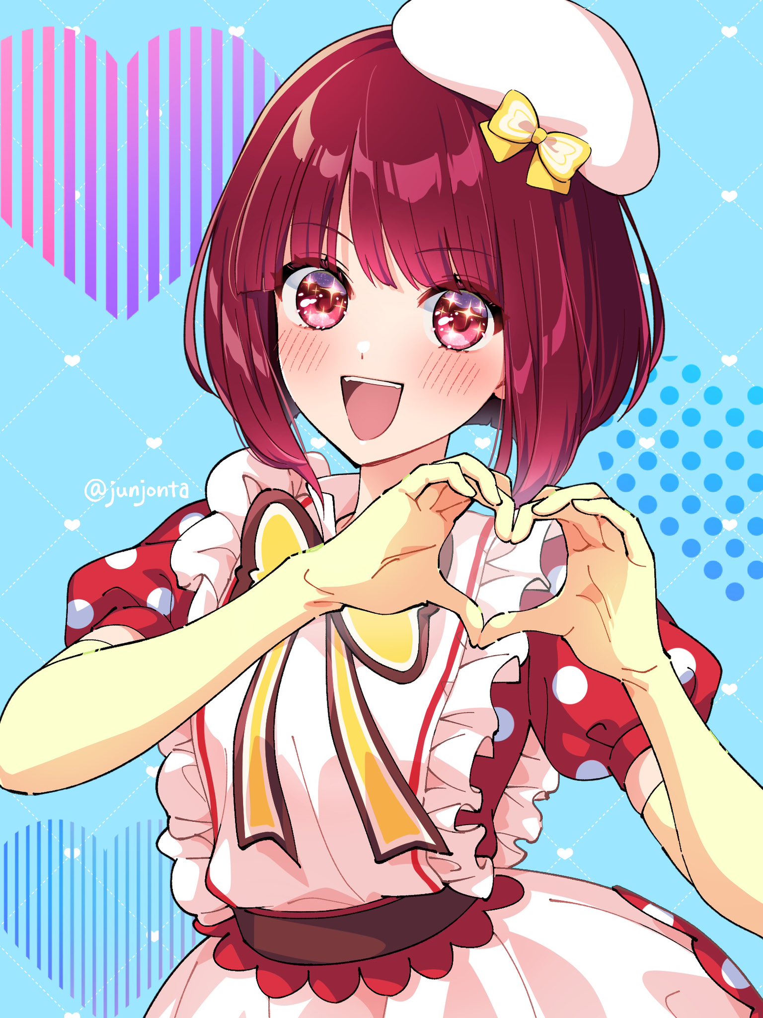 The Big ImageBoard (TBIB) - 1girl arima kana beret blue background blush bob cut bow bowtie ...