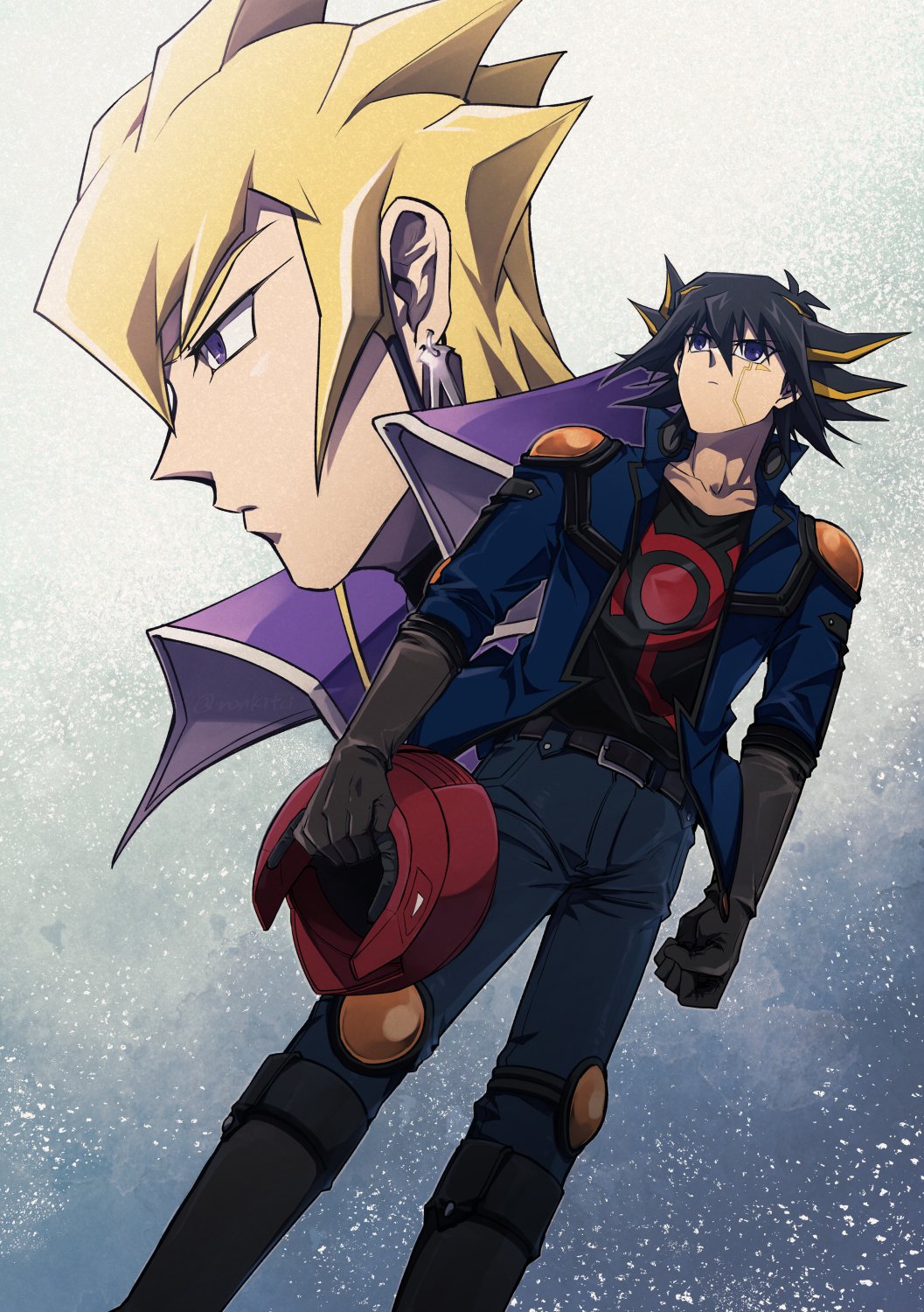 The Big ImageBoard (TBIB) - 2boys black hair black shirt blonde hair blue jacket blue pants ...