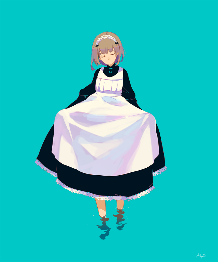 The Big Imageboard Tbib Apron Aqua Background Bangs Black Dress
