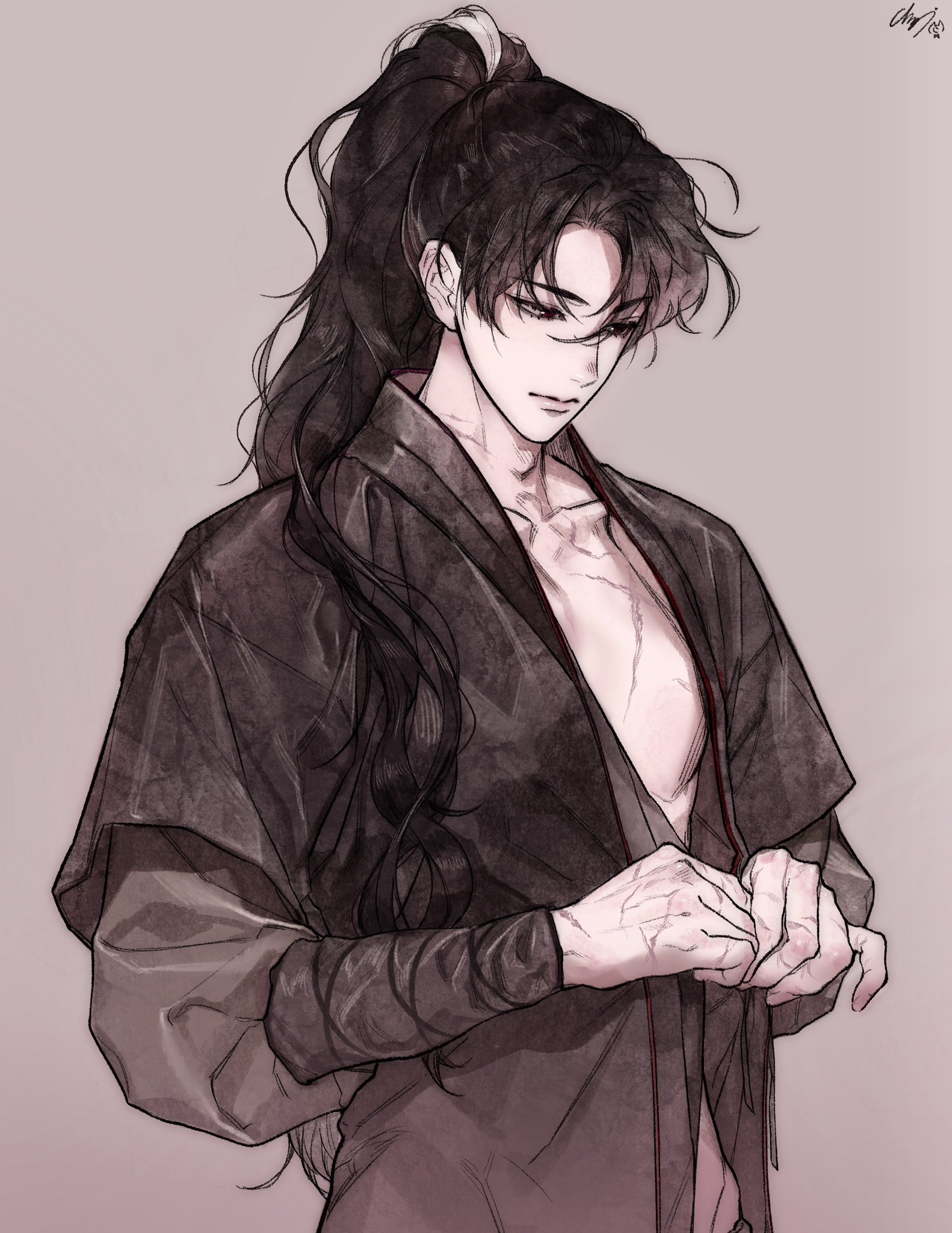 The Big ImageBoard (TBIB) - 1boy adjusting clothes black hair cheongmyeong collarbone conyang ...