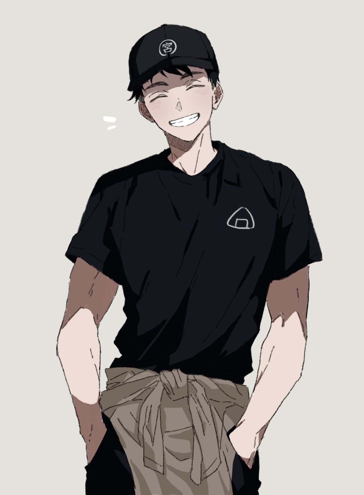 The Big ImageBoard (TBIB) - 1boy ^ ^ apron baseball cap black hair black hat black pants black ...