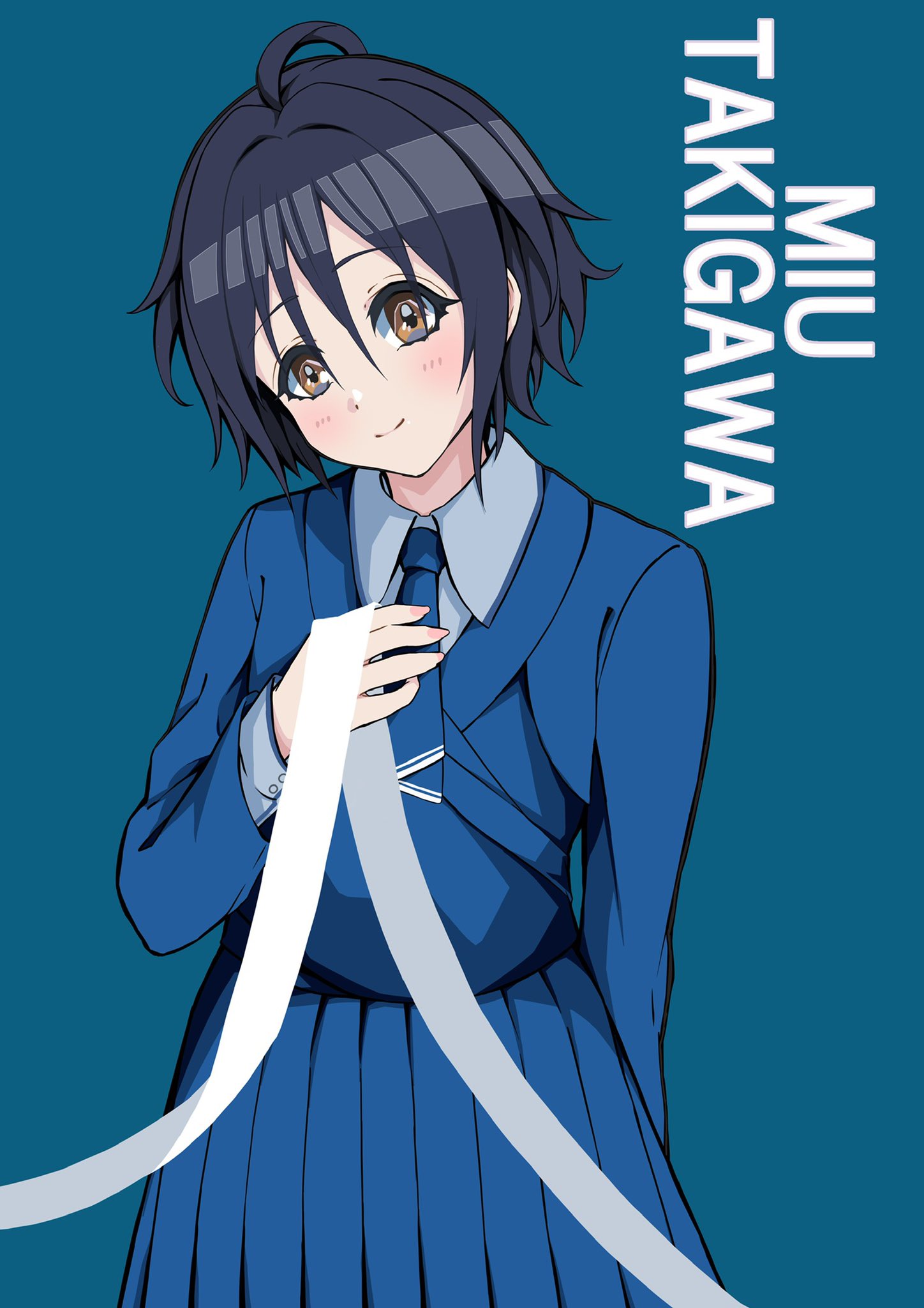 The Big ImageBoard (TBIB) - 1girl 22/7 ahoge arm behind back blue background blue dress blue ...