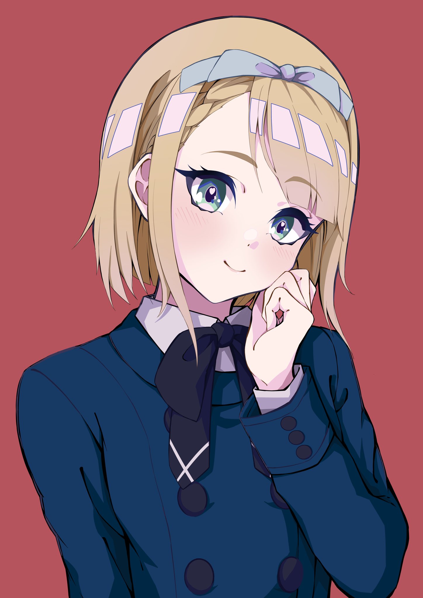The Big ImageBoard (TBIB) - 1girl 22/7 asymmetrical bangs black hair blonde hair blue bow blue ...