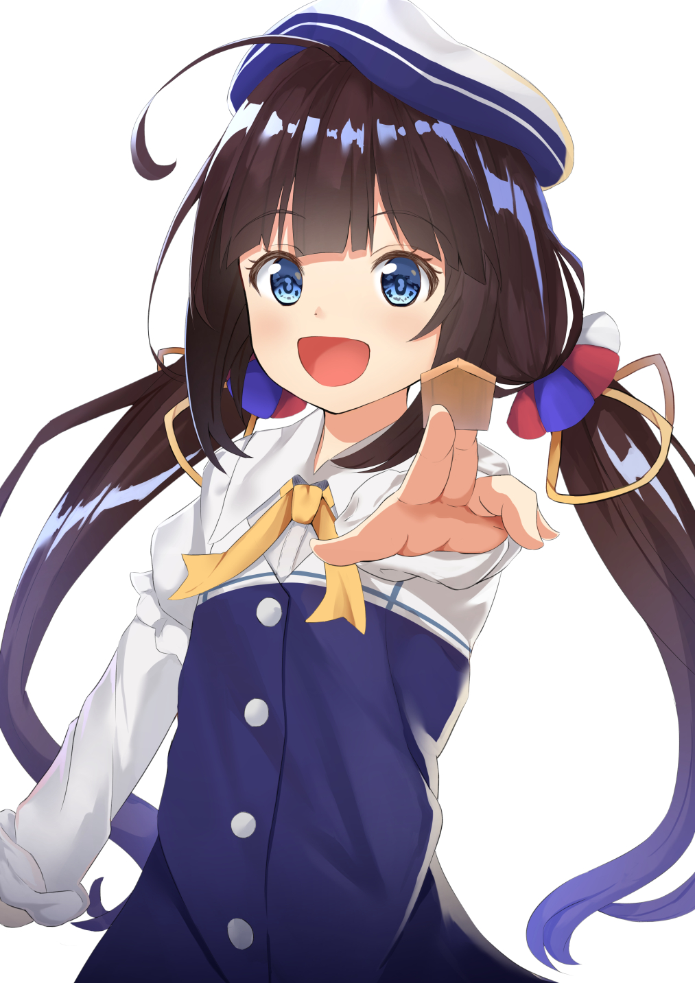 The Big Imageboard Tbib Ahoge Black Hair Blue Eyes Blush Dress Hat