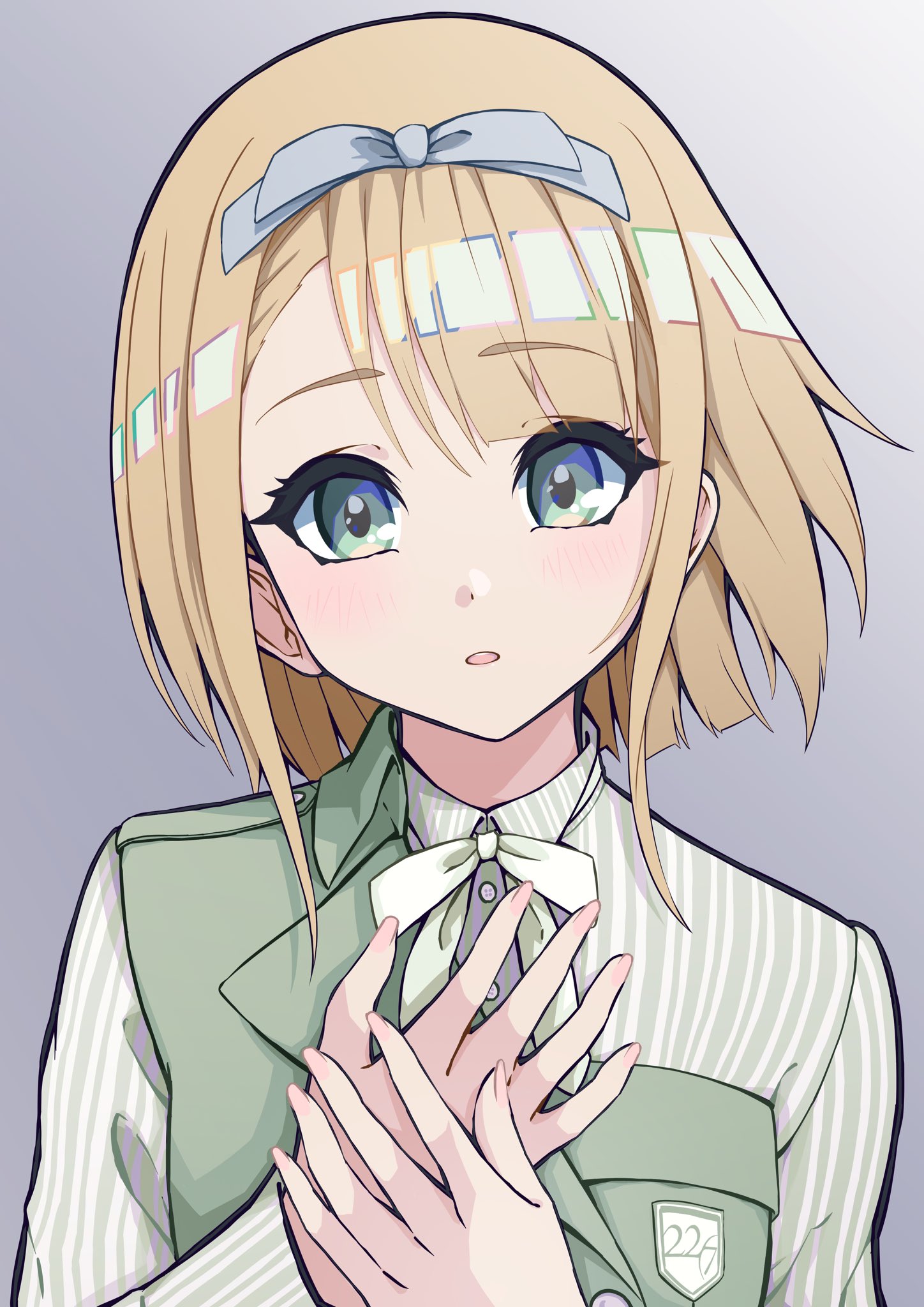 The Big ImageBoard (TBIB) - 1girl 22/7 asymmetrical bangs blonde hair blue bow blue hairband ...