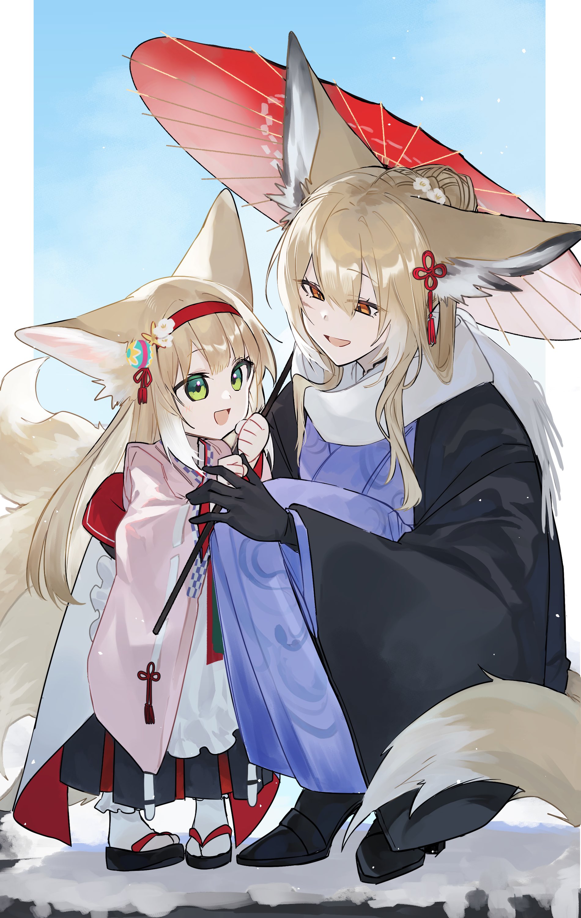 The Big ImageBoard (TBIB) - 2girls absurdres animal ears arknights black gloves fox ears fox ...
