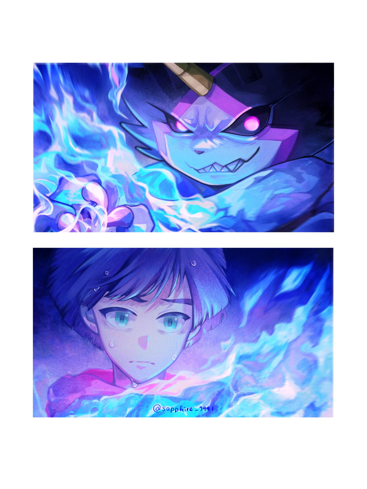 The Big ImageBoard (TBIB) - anthro bandai namco black body black sclera blue fire brown hair ...