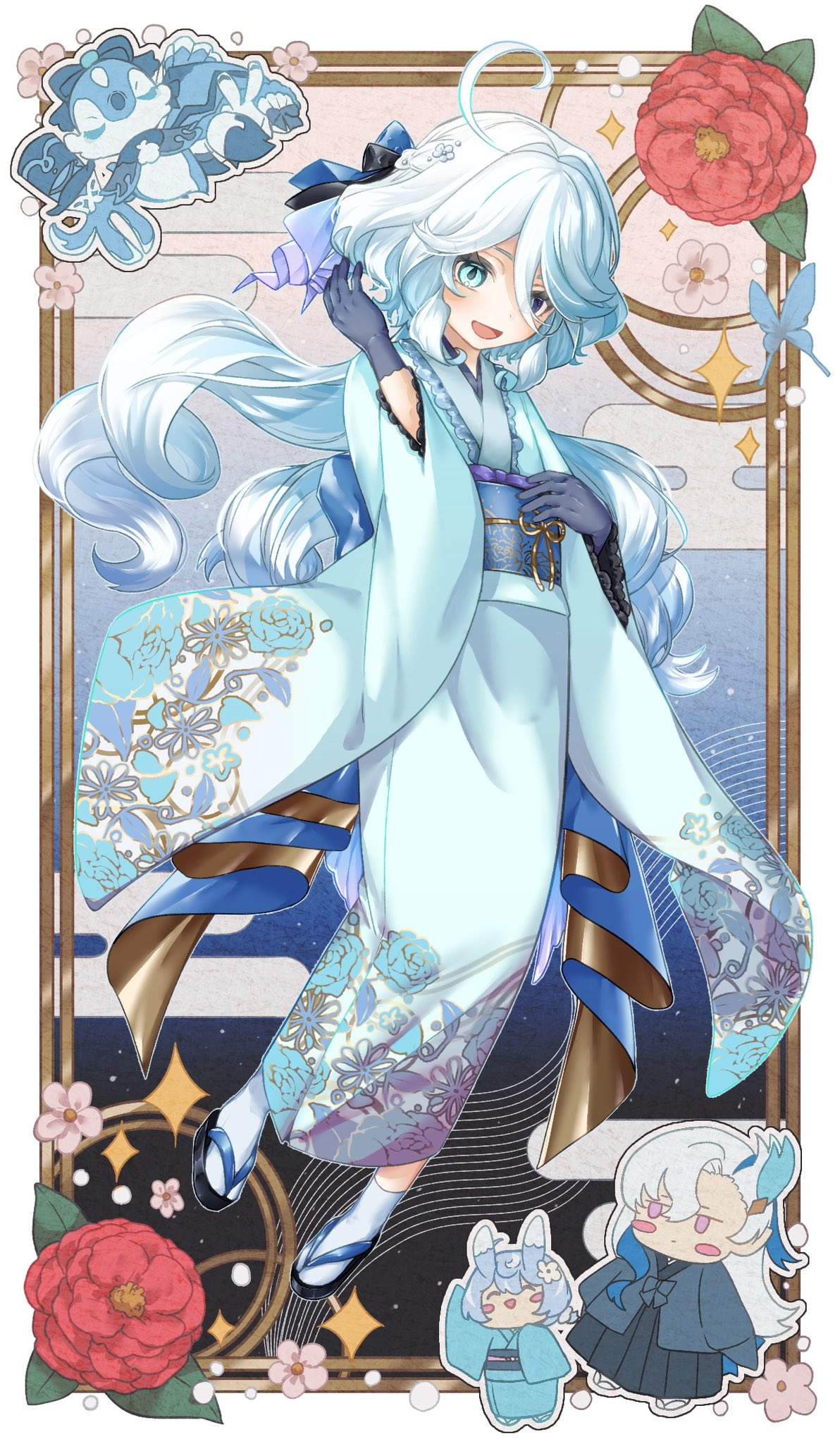 The Big ImageBoard (TBIB) - 1girl ahoge alternate costume blue eyes blue gloves blue hair blue ...