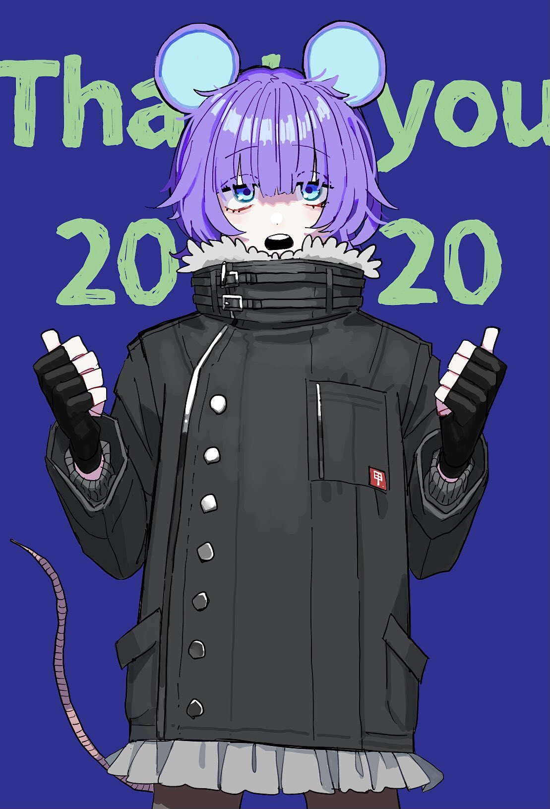 The Big ImageBoard (TBIB) - 1girl 2020 animal ears black coat black gloves blue background blue ...