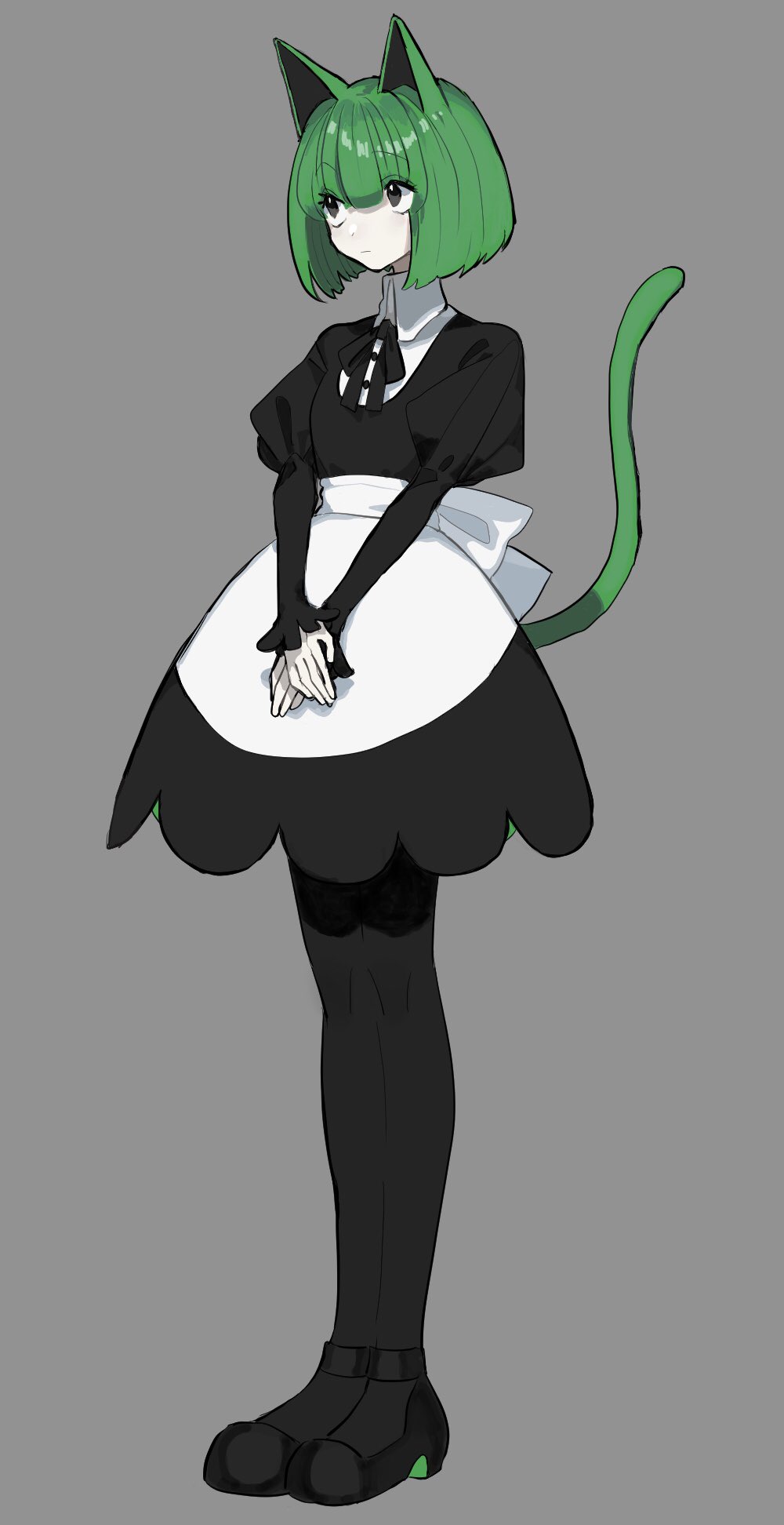 The Big ImageBoard (TBIB) - 1girl animal ears apron back bow black dress black eyes black ...