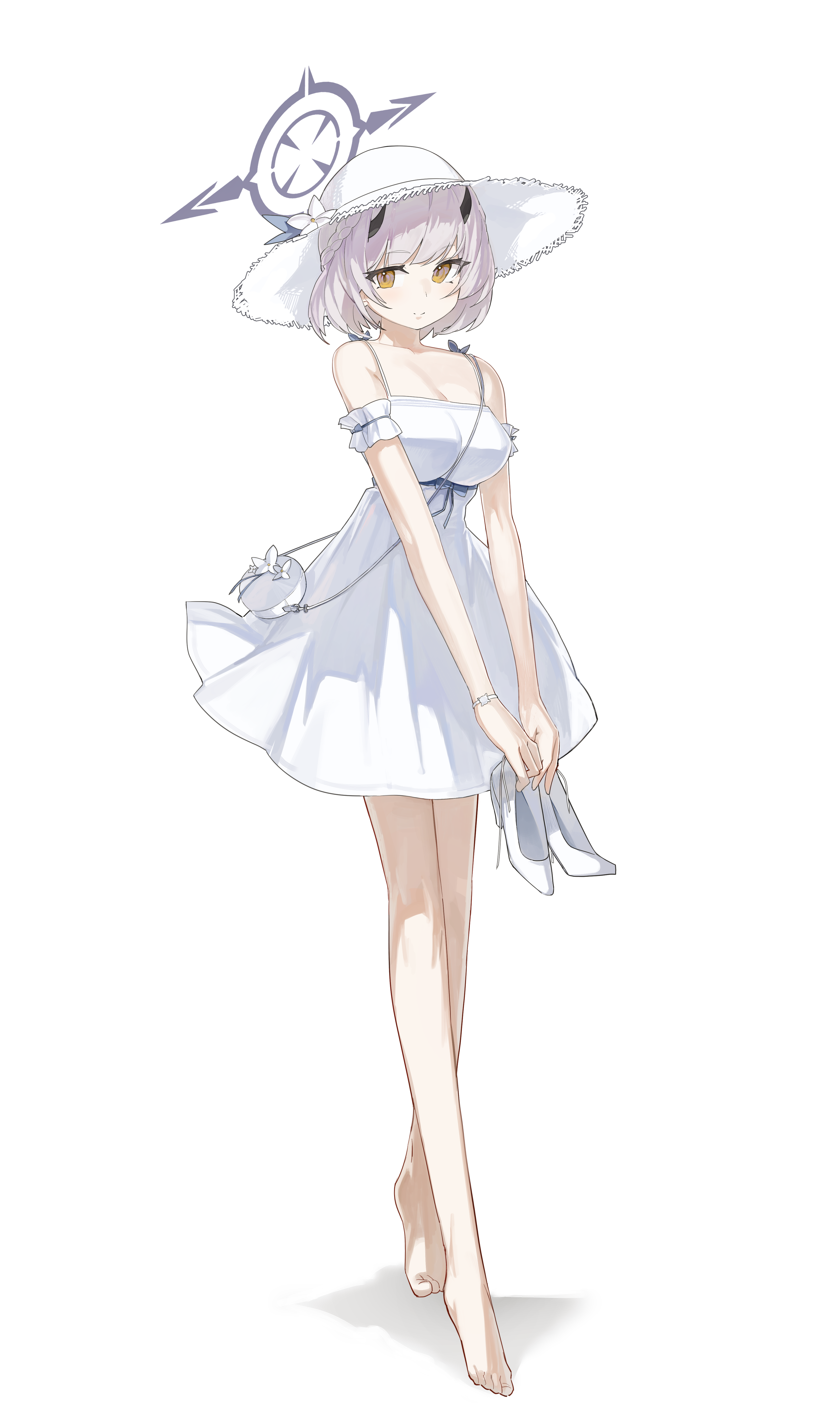 The Big Imageboard Tbib 1girl Absurdres Barefoot Black Horns Blue