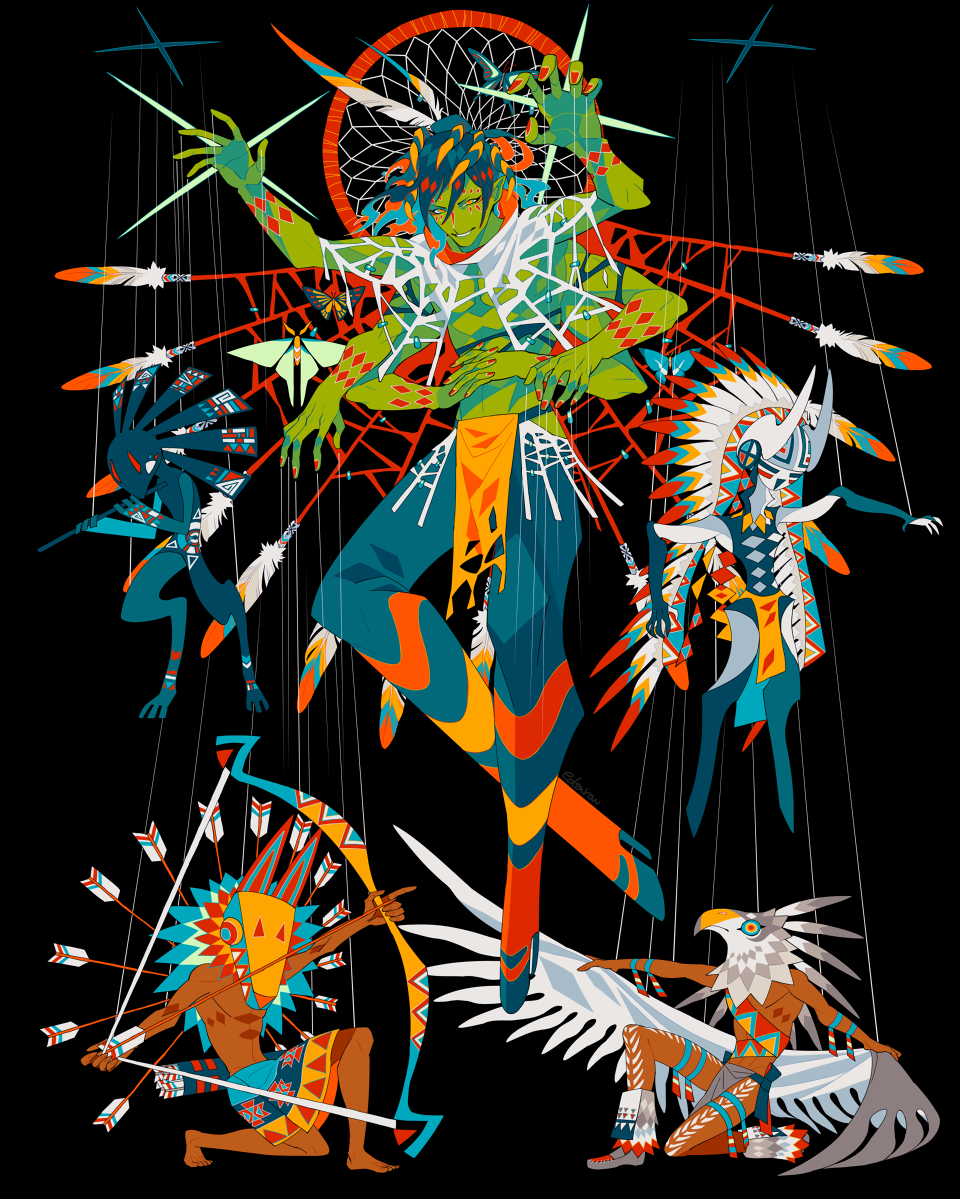 The Big ImageBoard (TBIB) - 1girl 4boys black background blue hair bow (weapon) bug butterfly ...