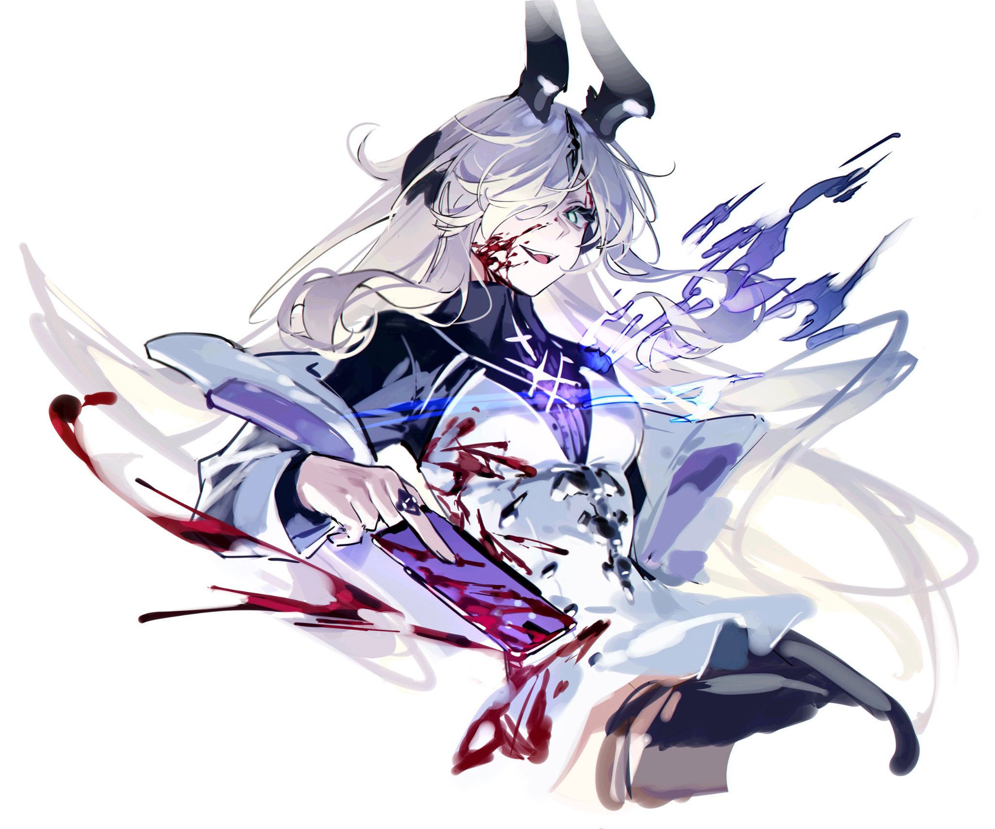 The Big ImageBoard (TBIB) - 1girl aka kan arknights black horns black shirt blood blood on cheek ...