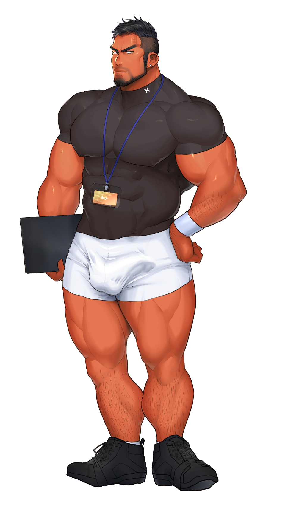 The Big ImageBoard (TBIB) - 1boy bara beard black hair body hair bulge clipboard coach crotch ...