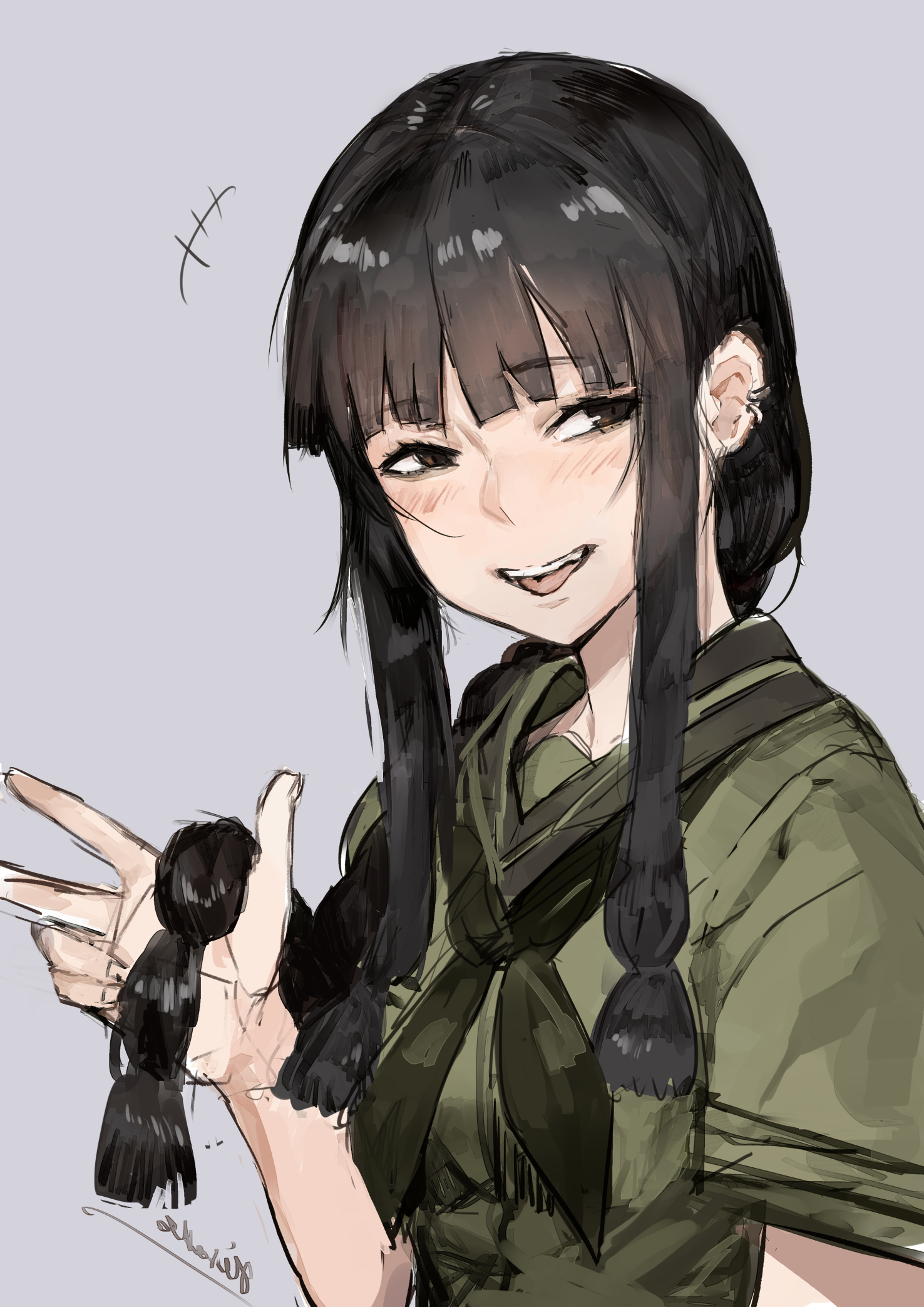 The Big ImageBoard (TBIB) - 1girl :d bangs black eyes black hair blunt bangs blush braid ear ...