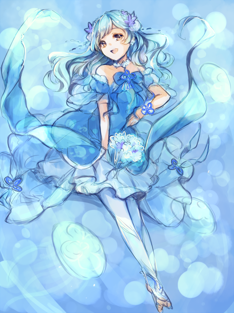 The Big ImageBoard (TBIB) - 1girl :d arm strap asayuu mana blue background blue dress blue hair ...