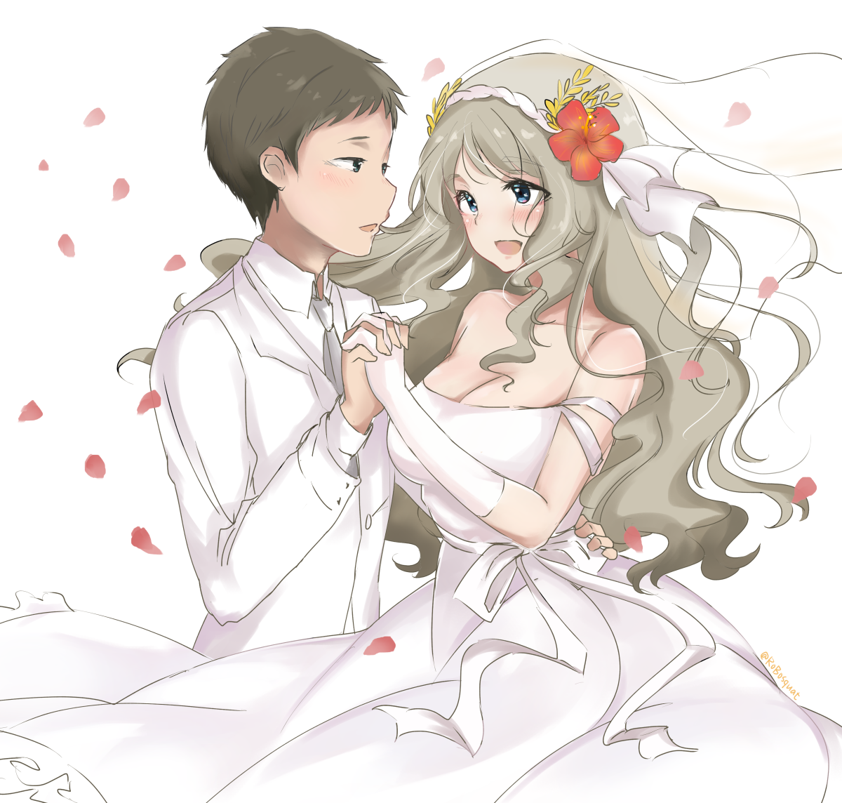The Big Imageboard Tbib 1boy 1girl Blue Eyes Breasts Bridal Veil 9802
