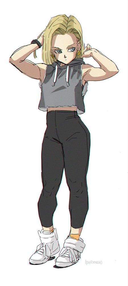 The Big ImageBoard (TBIB) - 1girl android 18 armpits arms up bare arms ...