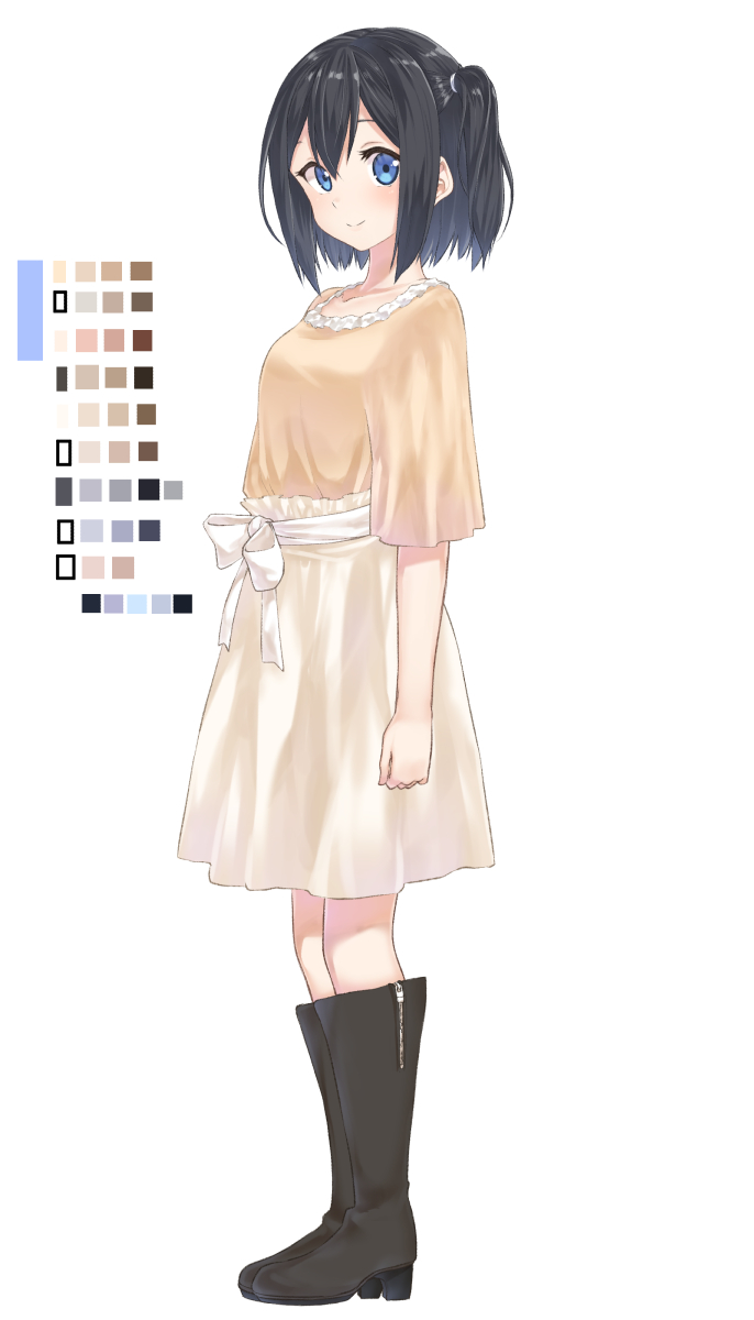 The Big ImageBoard (TBIB) - 1girl arm at side black footwear black hair blouse blue eyes blush ...