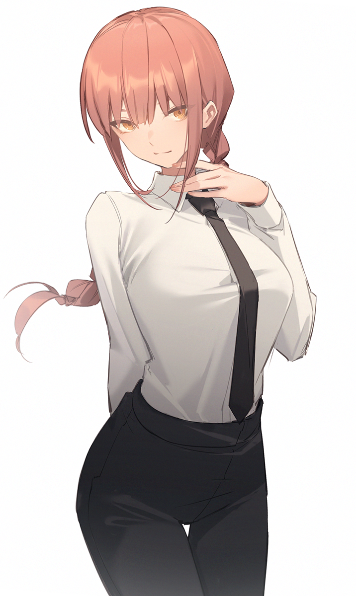 The Big ImageBoard (TBIB) - 1girl black necktie black pants braid braided ponytail breasts ...