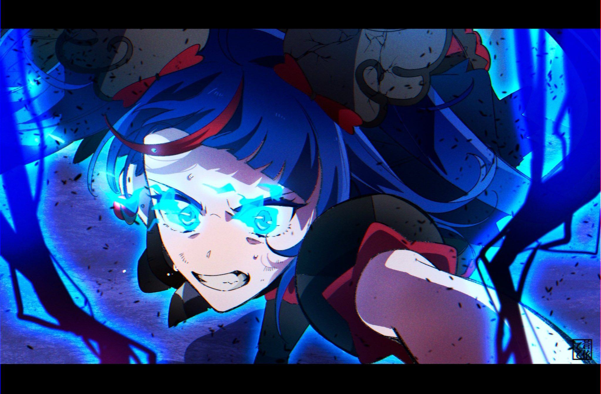 The Big ImageBoard (TBIB) - 1girl aoi tete artist logo blue eyes blue hair cure sky cut bangs ...