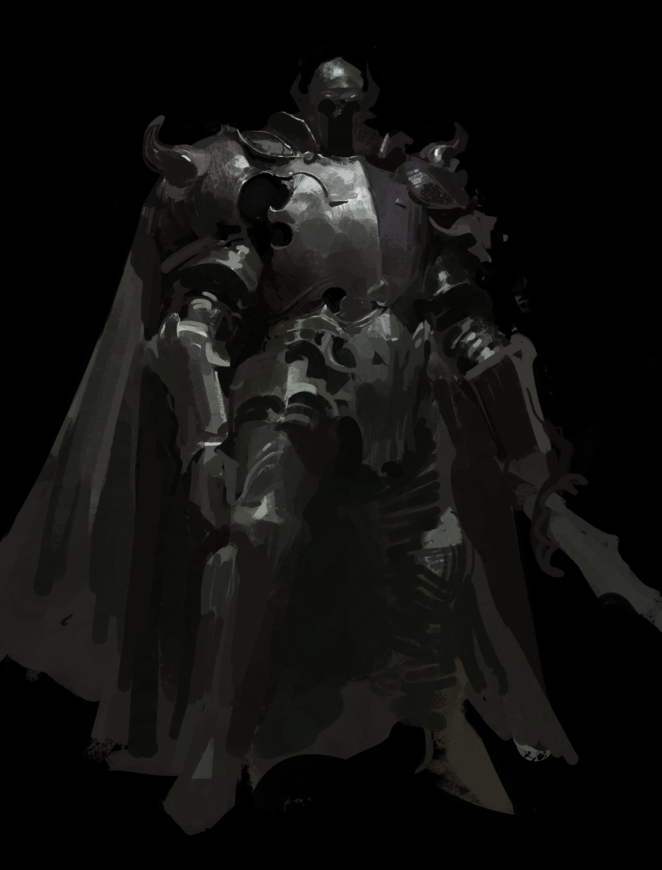 The Big ImageBoard (TBIB) - 1boy armor black armor black background breastplate cape commentary ...